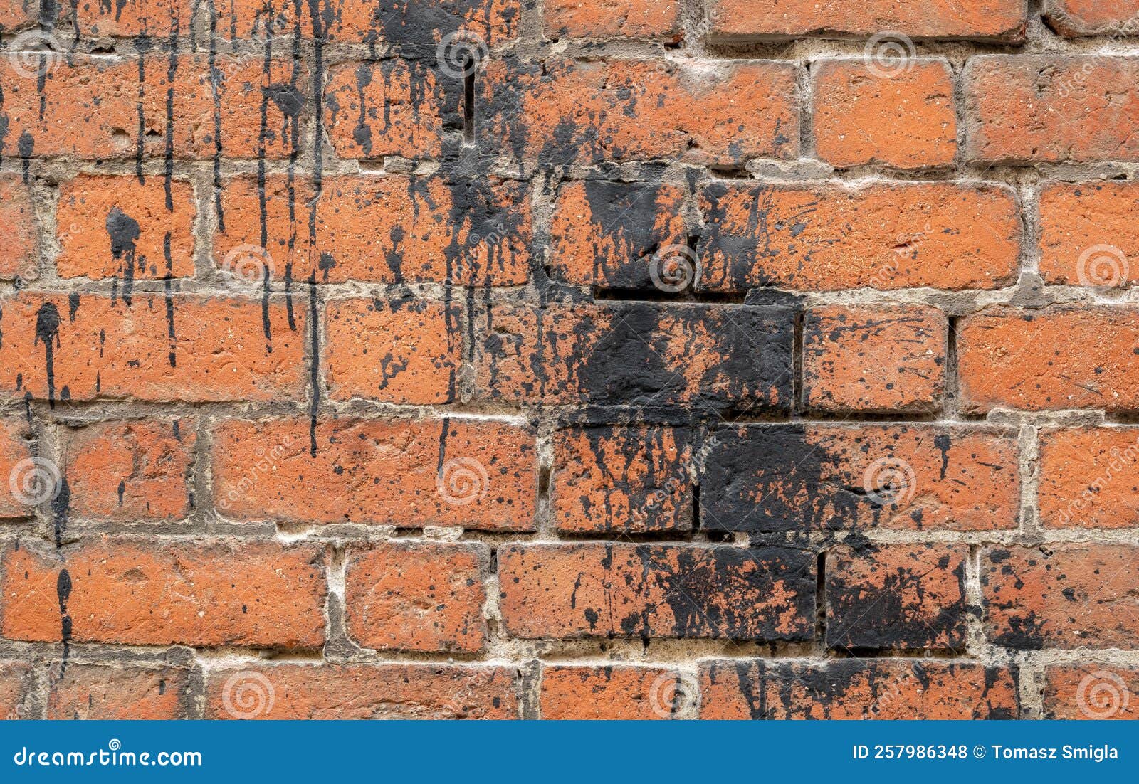 Simple Old Weathered Brick Wall Splashed with Black Paint, Tar ...