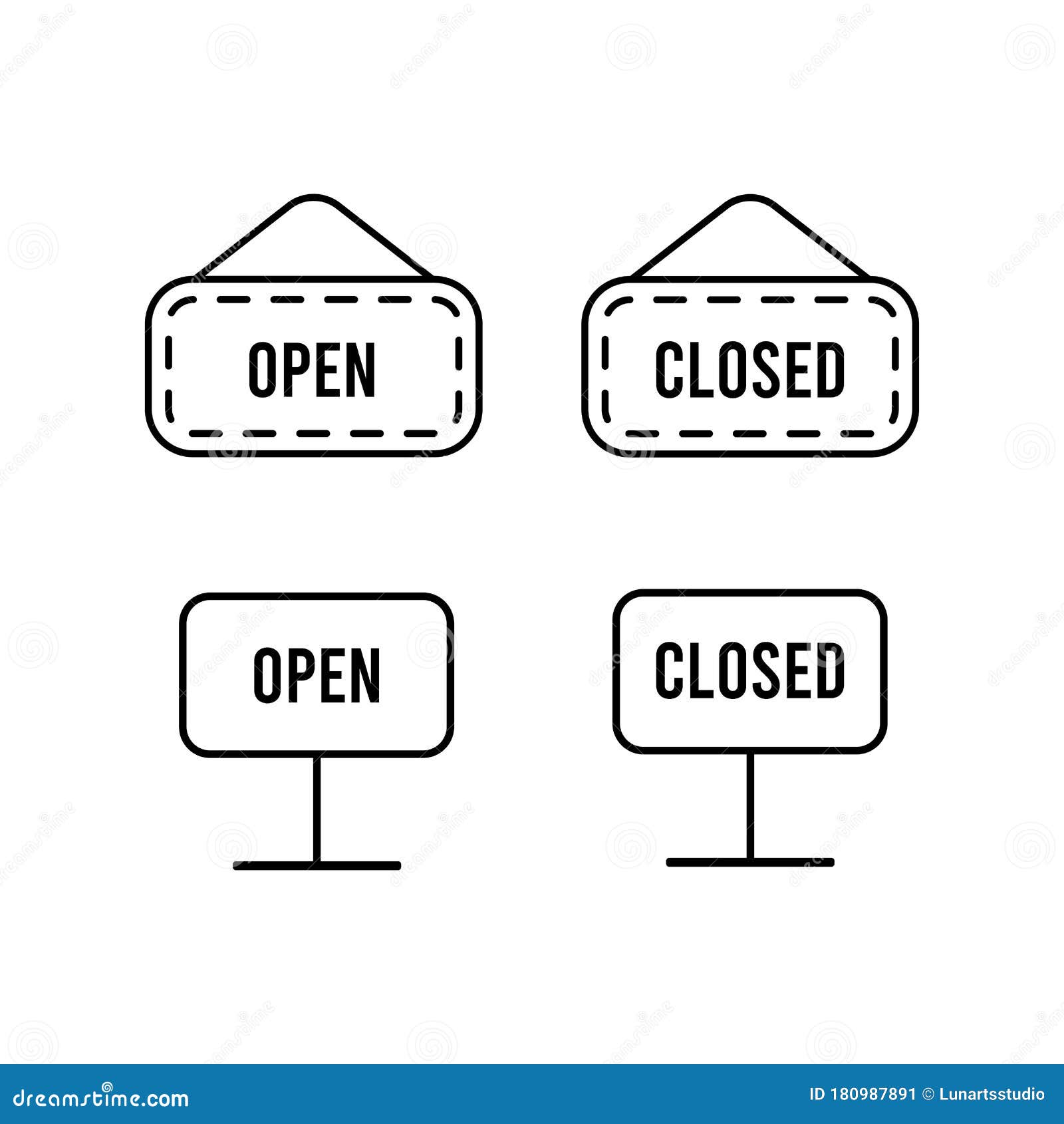 Simple Outline Black Signs Open and Closed. Vector Illustration Stock ...