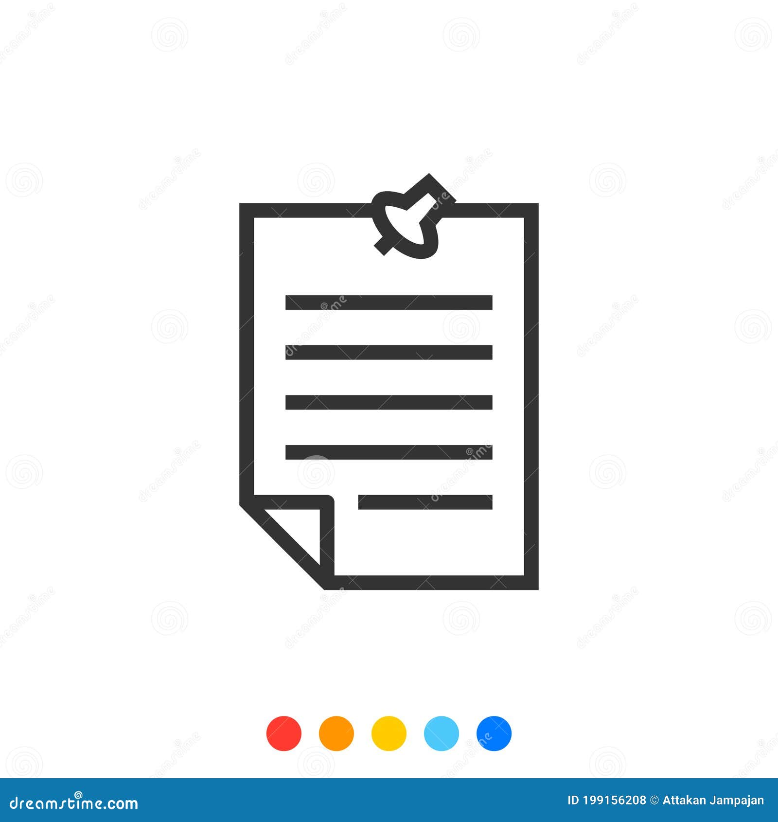 Simple Outline Document Icon with Push Pin, Vector and Illustration ...