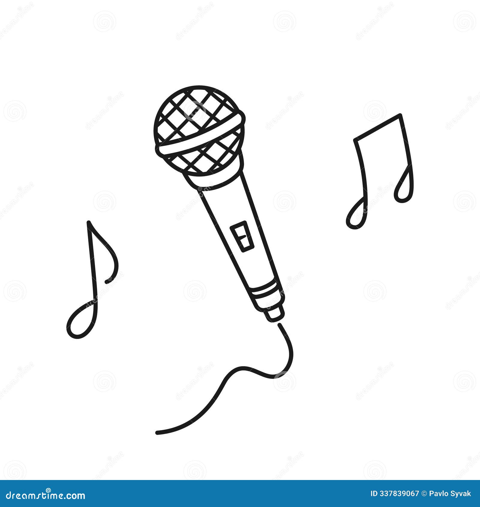 Simple Outline Drawing of a Microphone and Music Notes Isolated on a ...