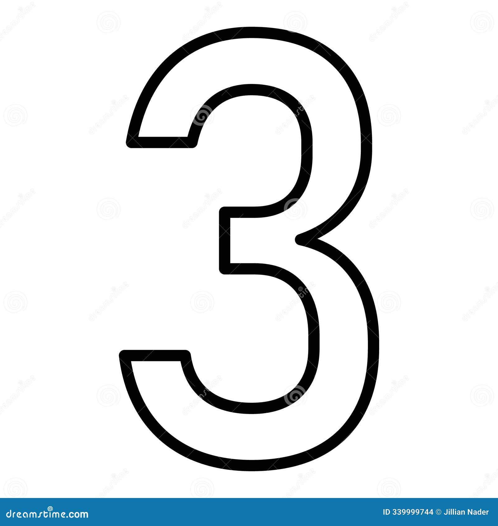 Simple Outline Icon of the Number Three, Representing Counting or ...