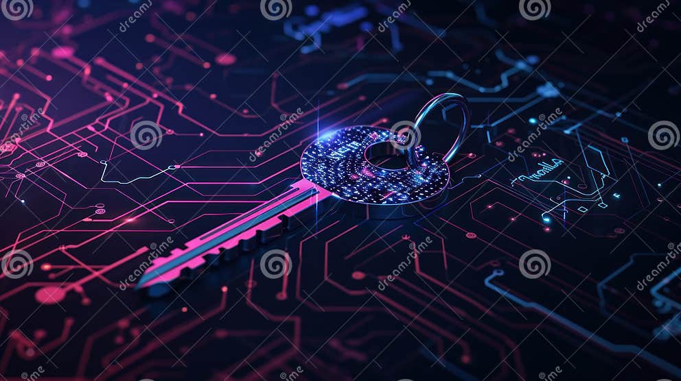 Simple Outline of a Key with a Digital Lock Interface, Representing ...