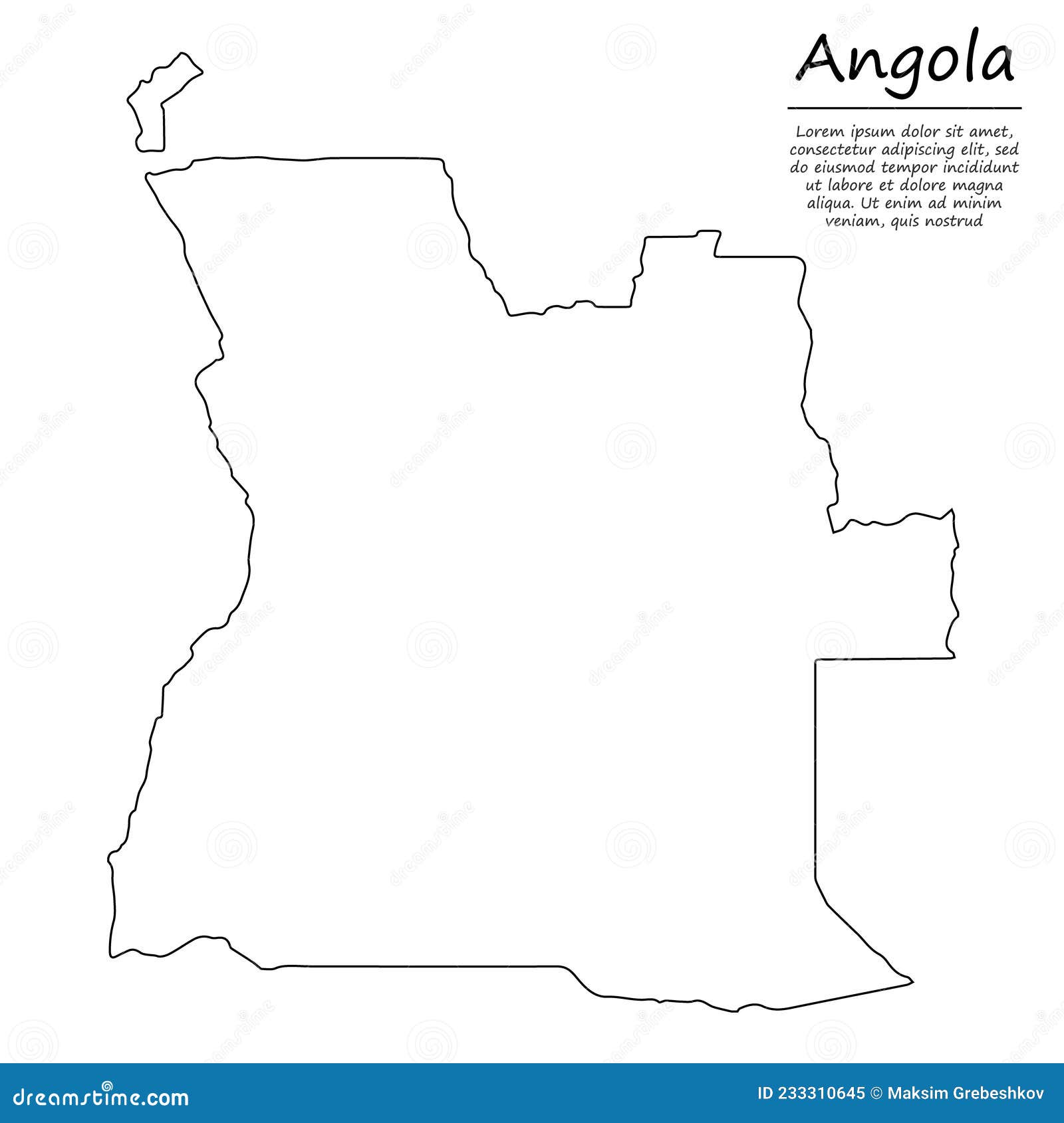 Simple Outline Map of Angola, in Sketch Line Style Stock Vector ...