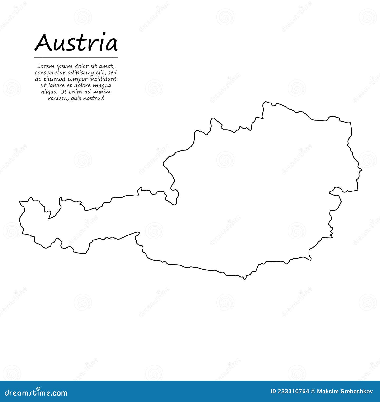 Simple Outline Map of Austria, in Sketch Line Style Stock Vector ...