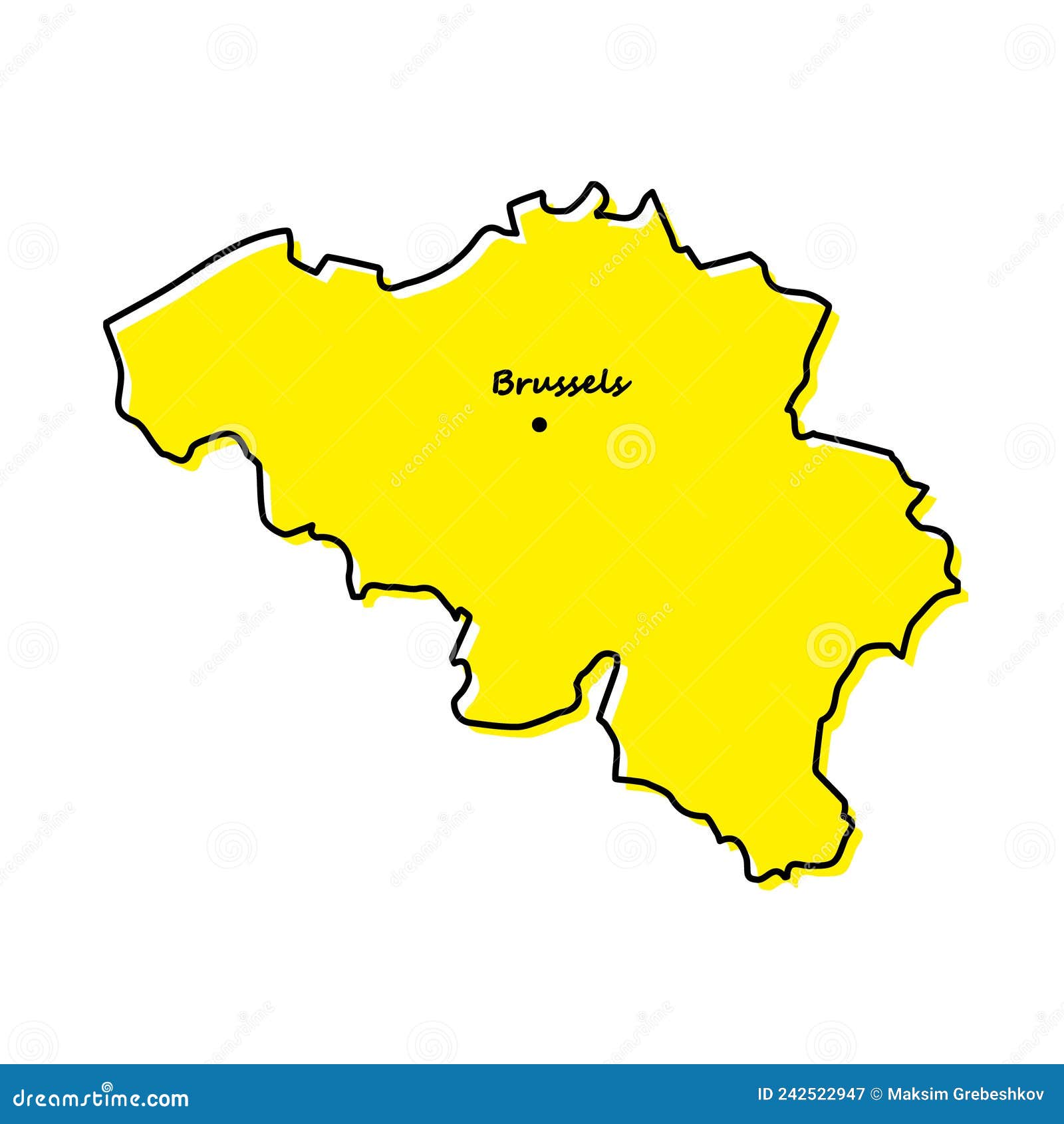 Simple Outline Map of Belgium with Capital Location Stock Vector ...