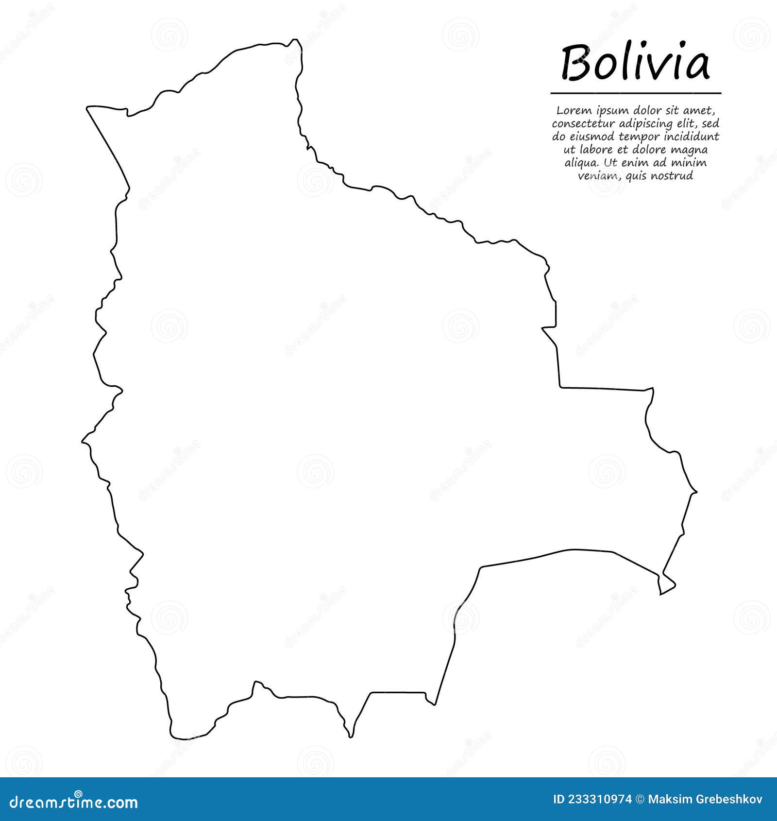 Simple Outline Map Of Bolivia, Silhouette In Sketch Line Style Vector ...