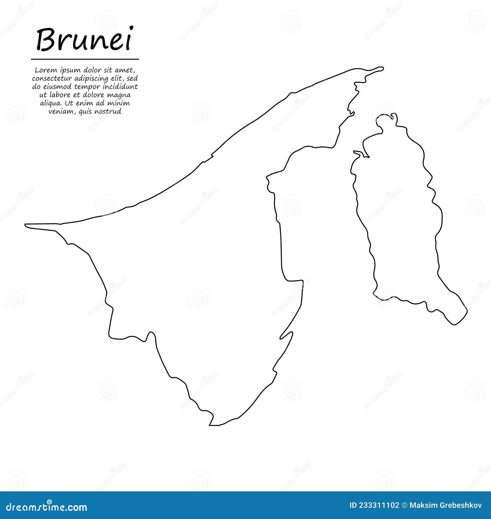 Simple Outline Map Of Brunei Silhouette In Sketch Line Style Stock