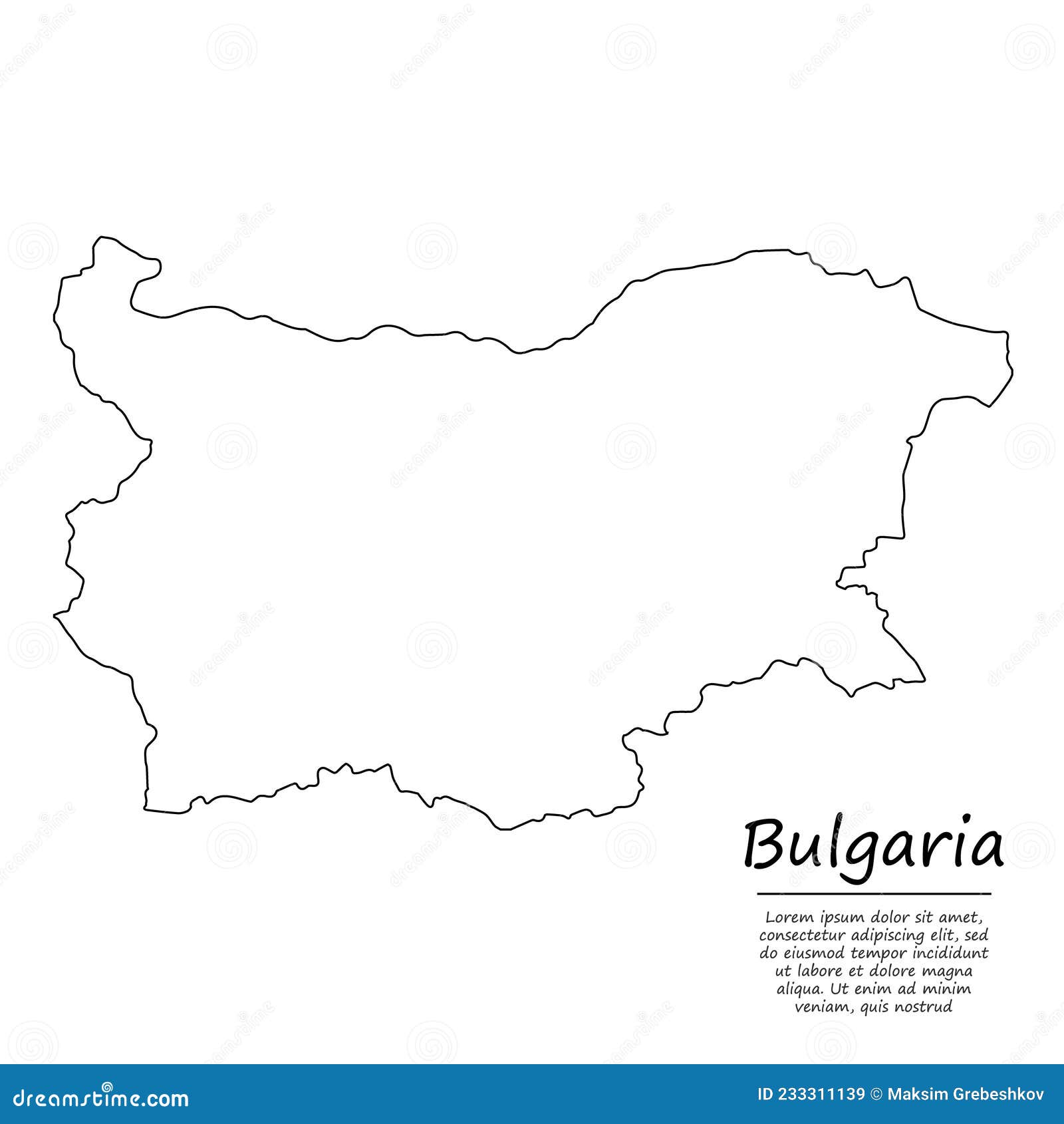 Simple Outline Map Of Bulgaria, Silhouette In Sketch Line Style Cartoon ...