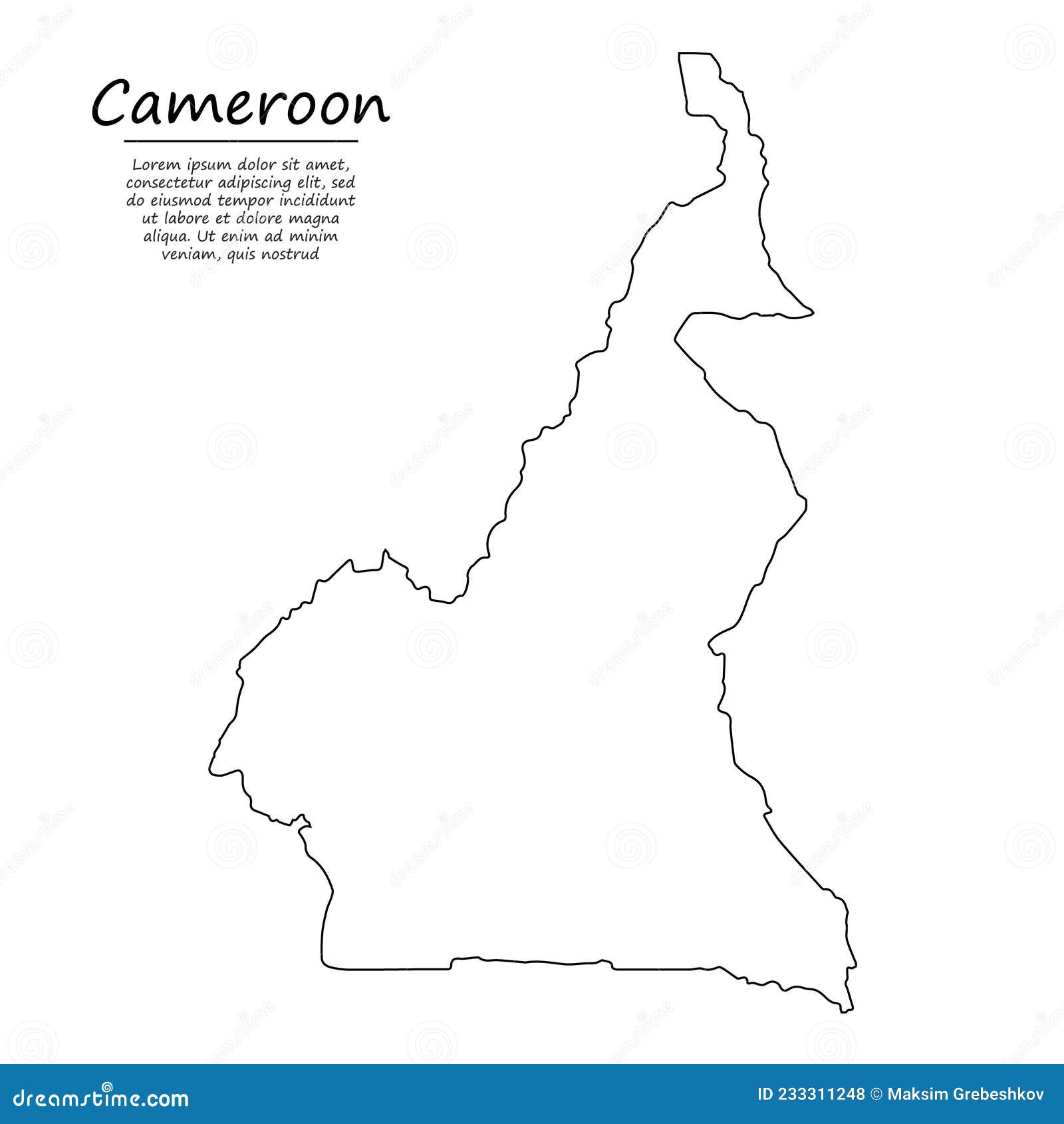 Simple Outline Map Of Cameroon Silhouette In Sketch Line Style Stock