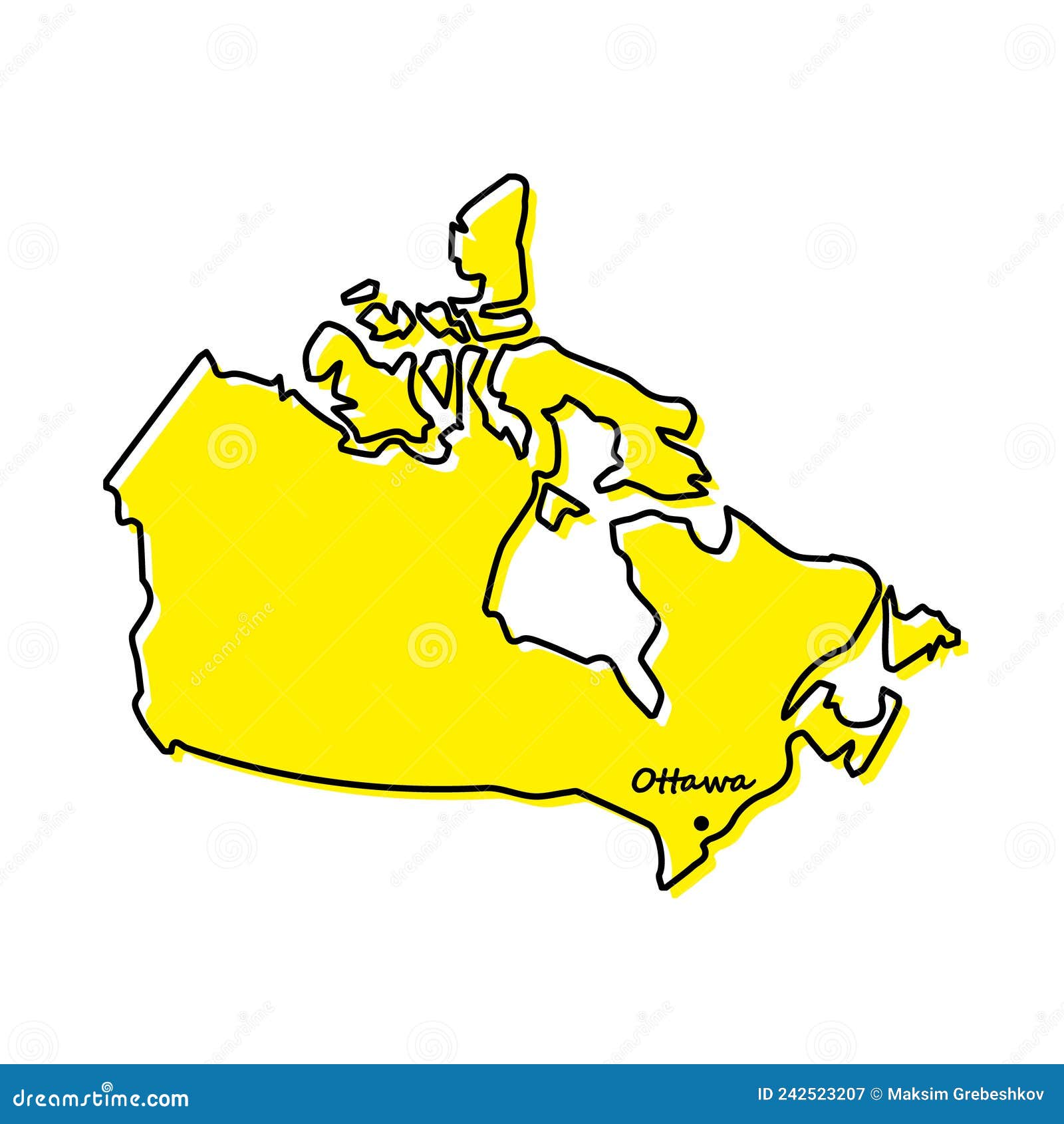 Simple Outline Map of Canada with Capital Location Stock Vector ...