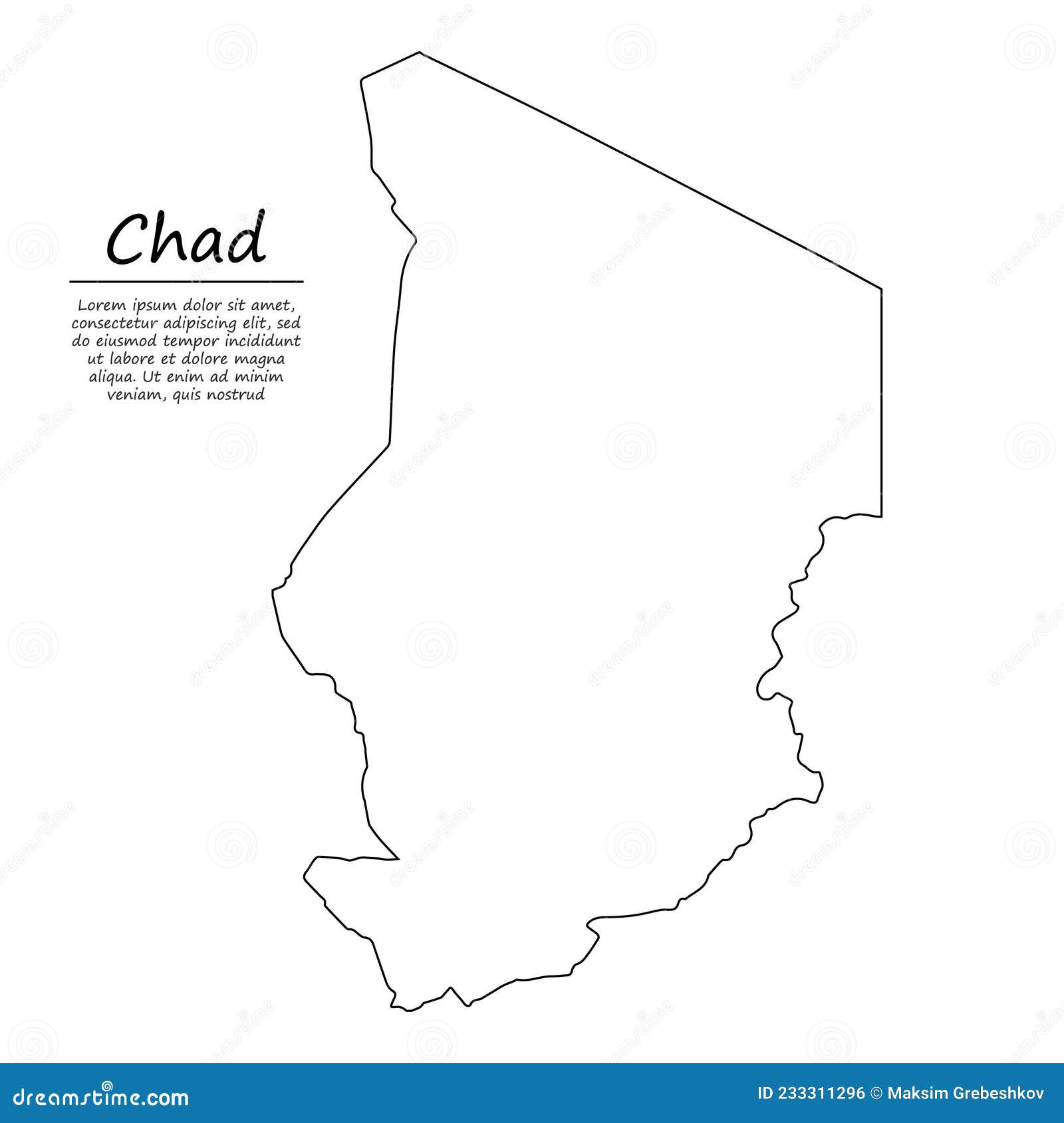 Simple Outline Map of Chad, Silhouette in Sketch Line Style Stock ...