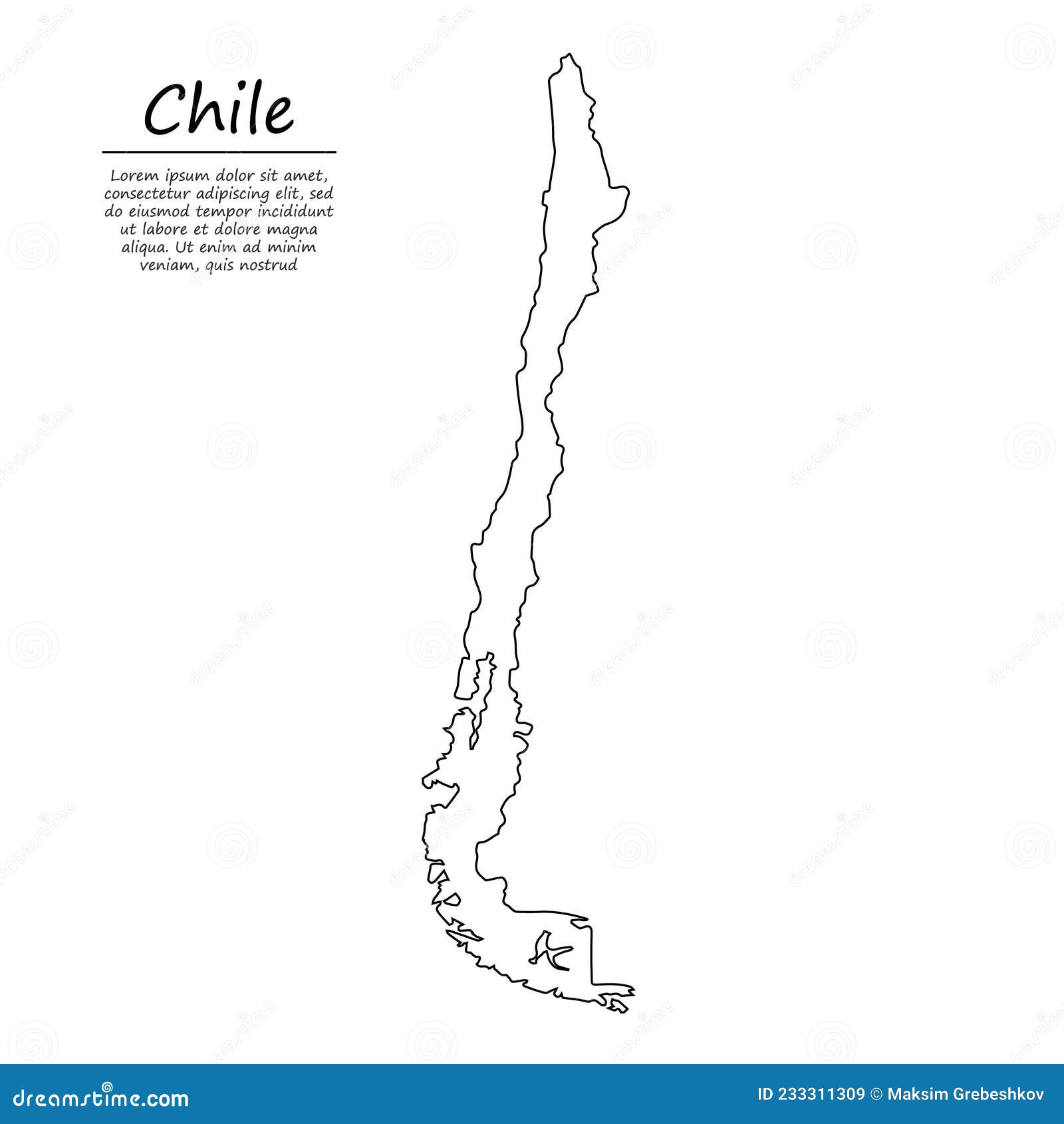 Simple Outline Map of Chile, in Sketch Line Style Stock Vector ...