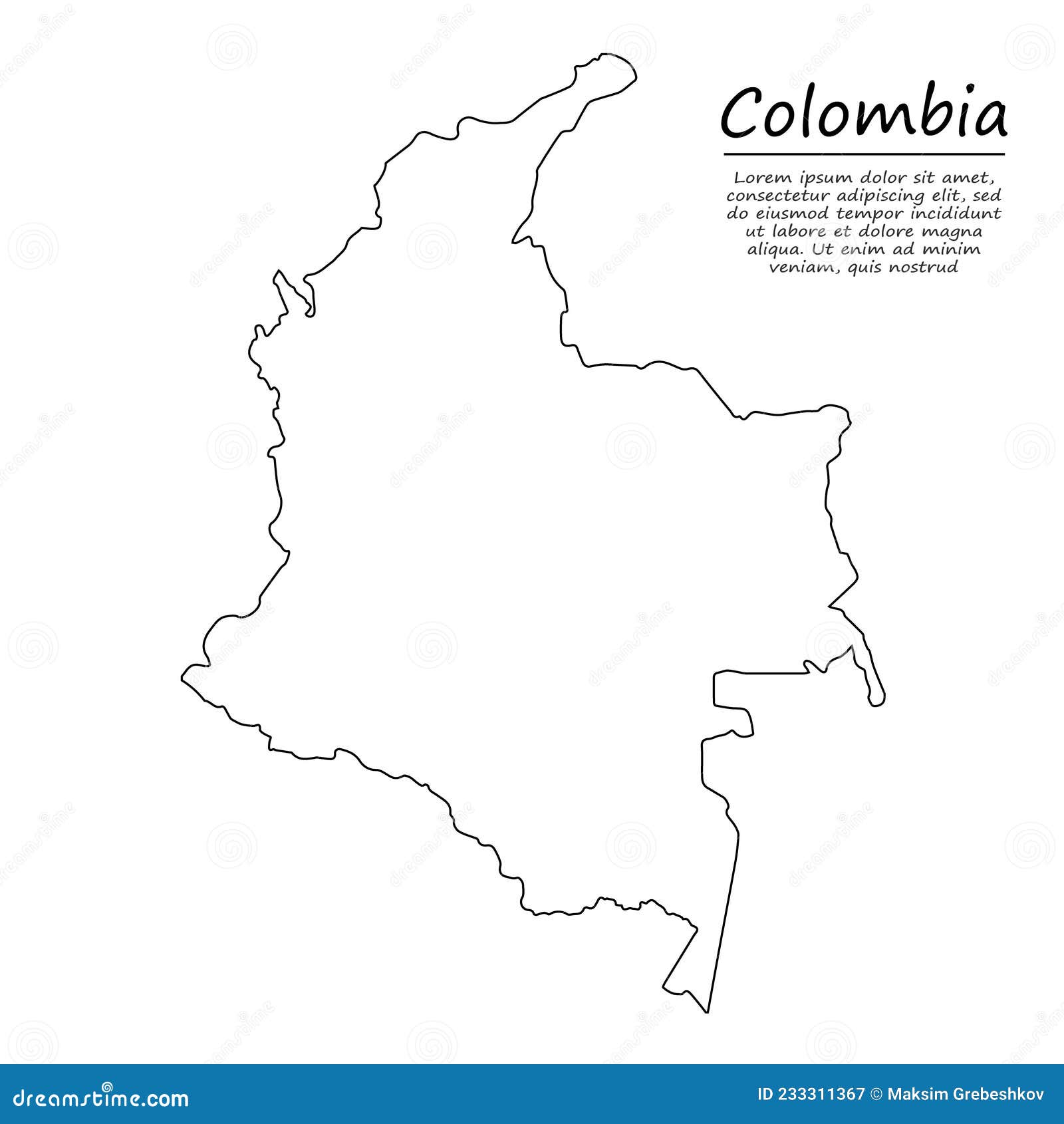 Simple Outline Map of Colombia, in Sketch Line Style Stock Vector ...
