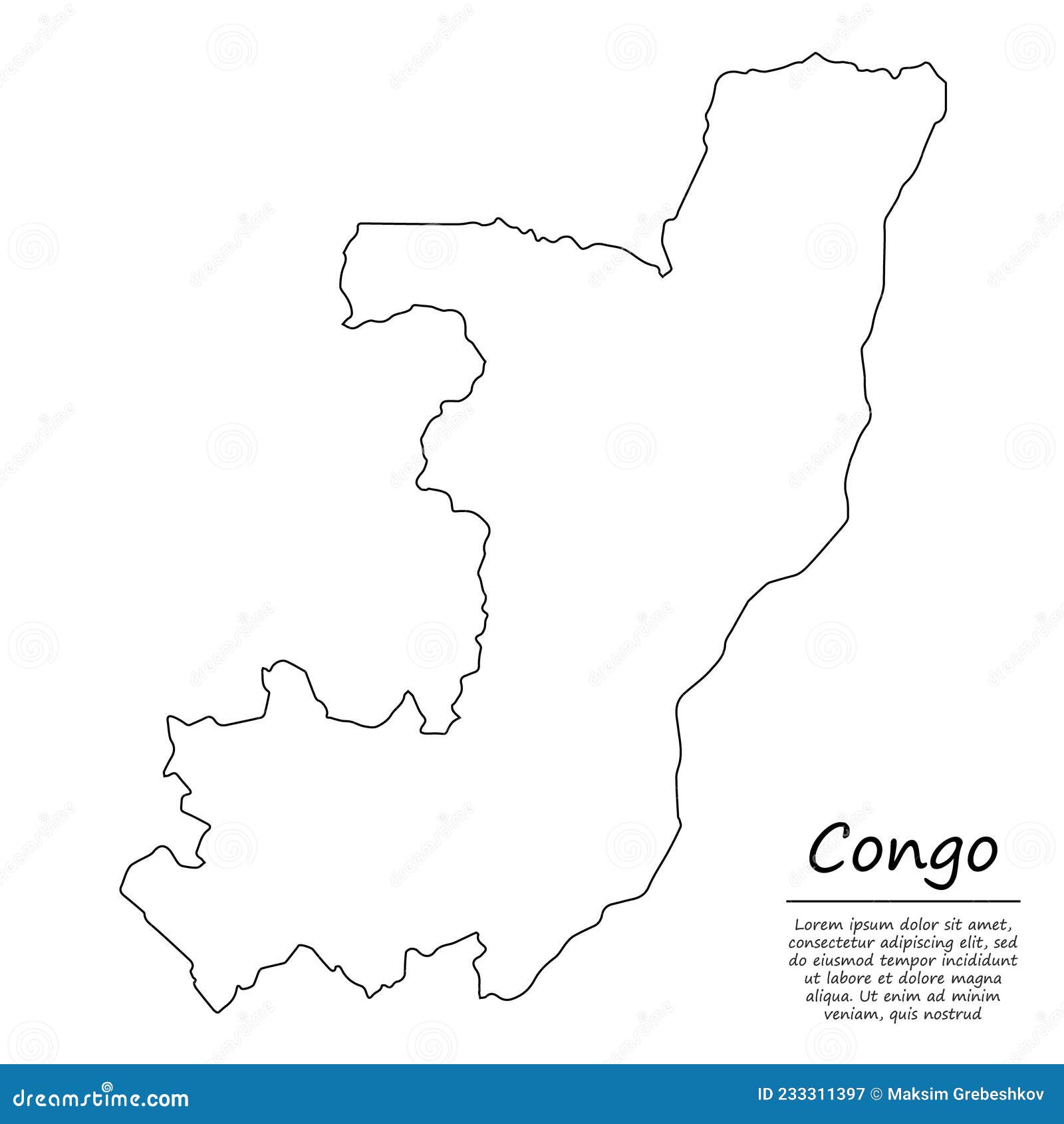 Simple Outline Map Of Congo, Silhouette In Sketch Line Style Cartoon ...