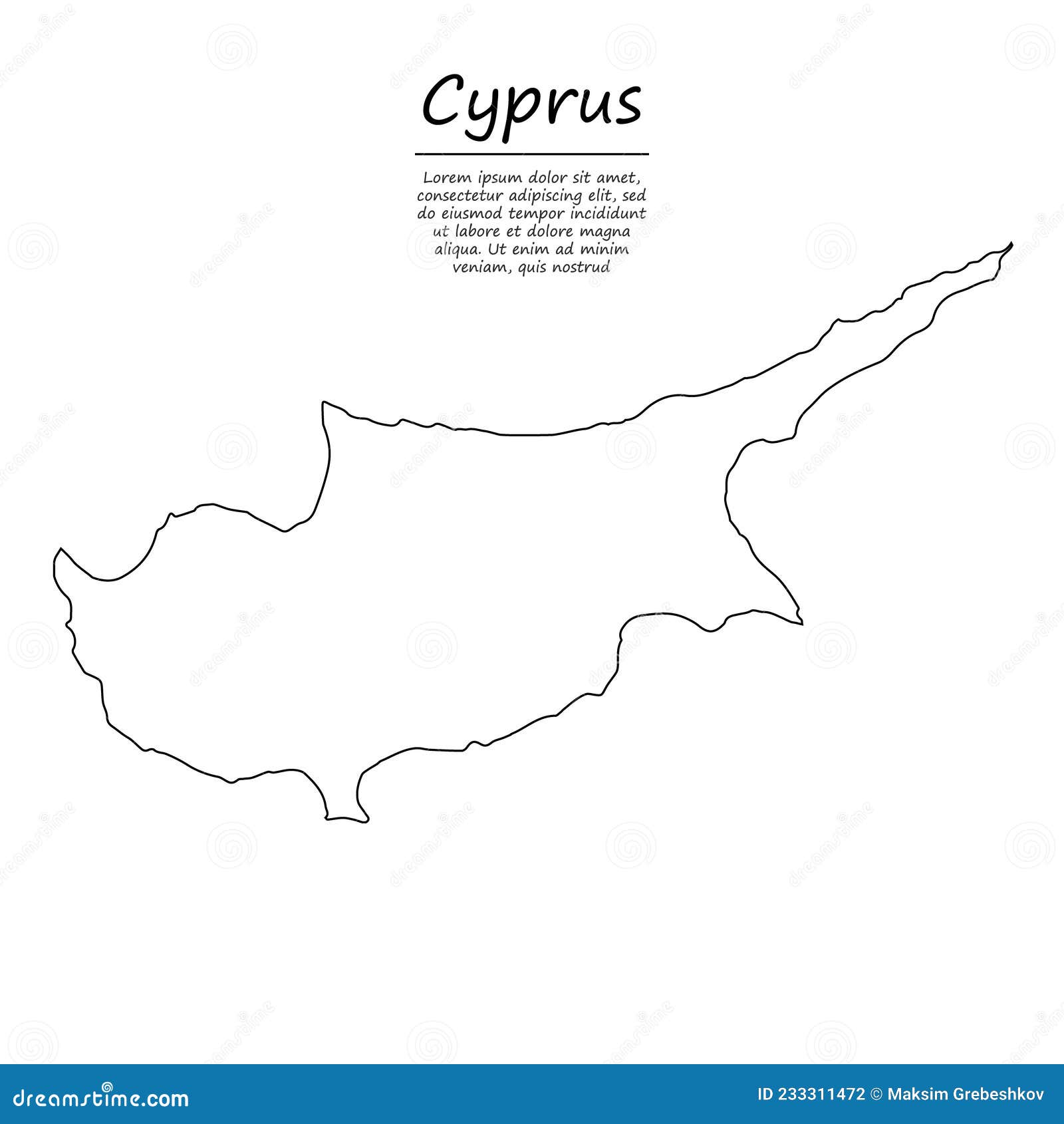 Simple Outline Map Of Cyprus, Silhouette In Sketch Line Style Vector ...