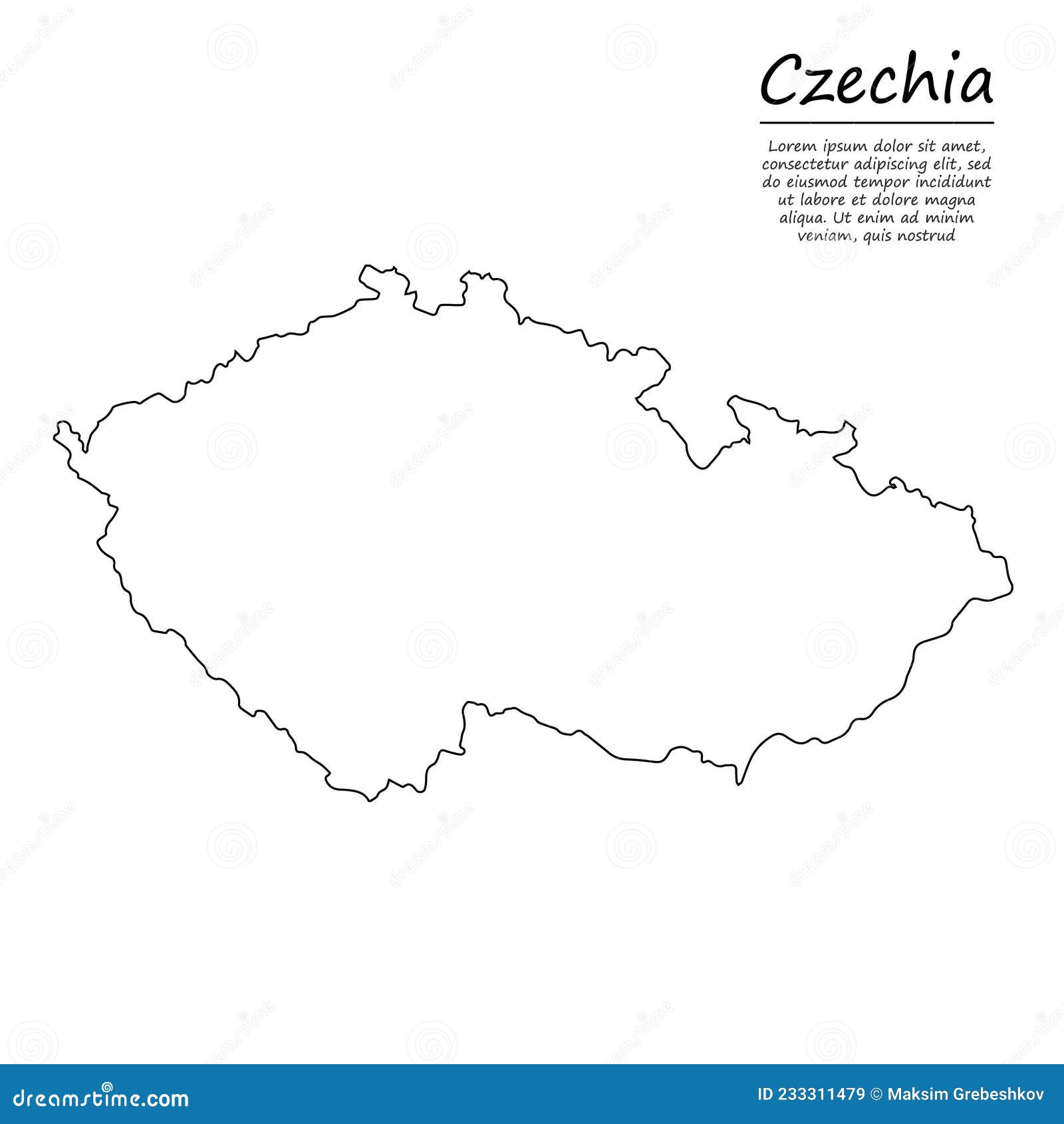 Simple Outline Map of Czechia, in Sketch Line Style Stock Vector ...