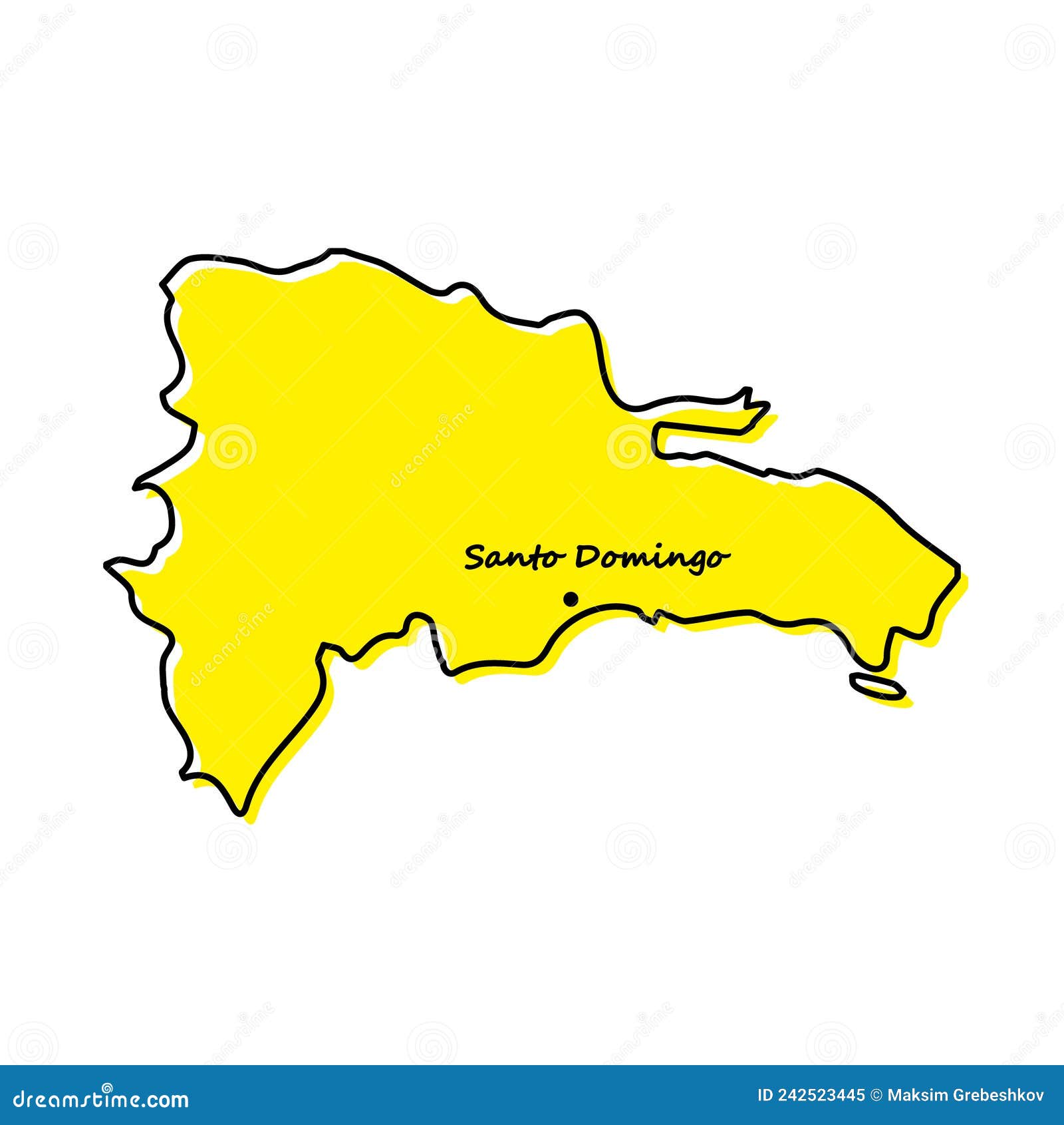 Simple Outline Map of Dominican Republic with Capital Location Stock ...