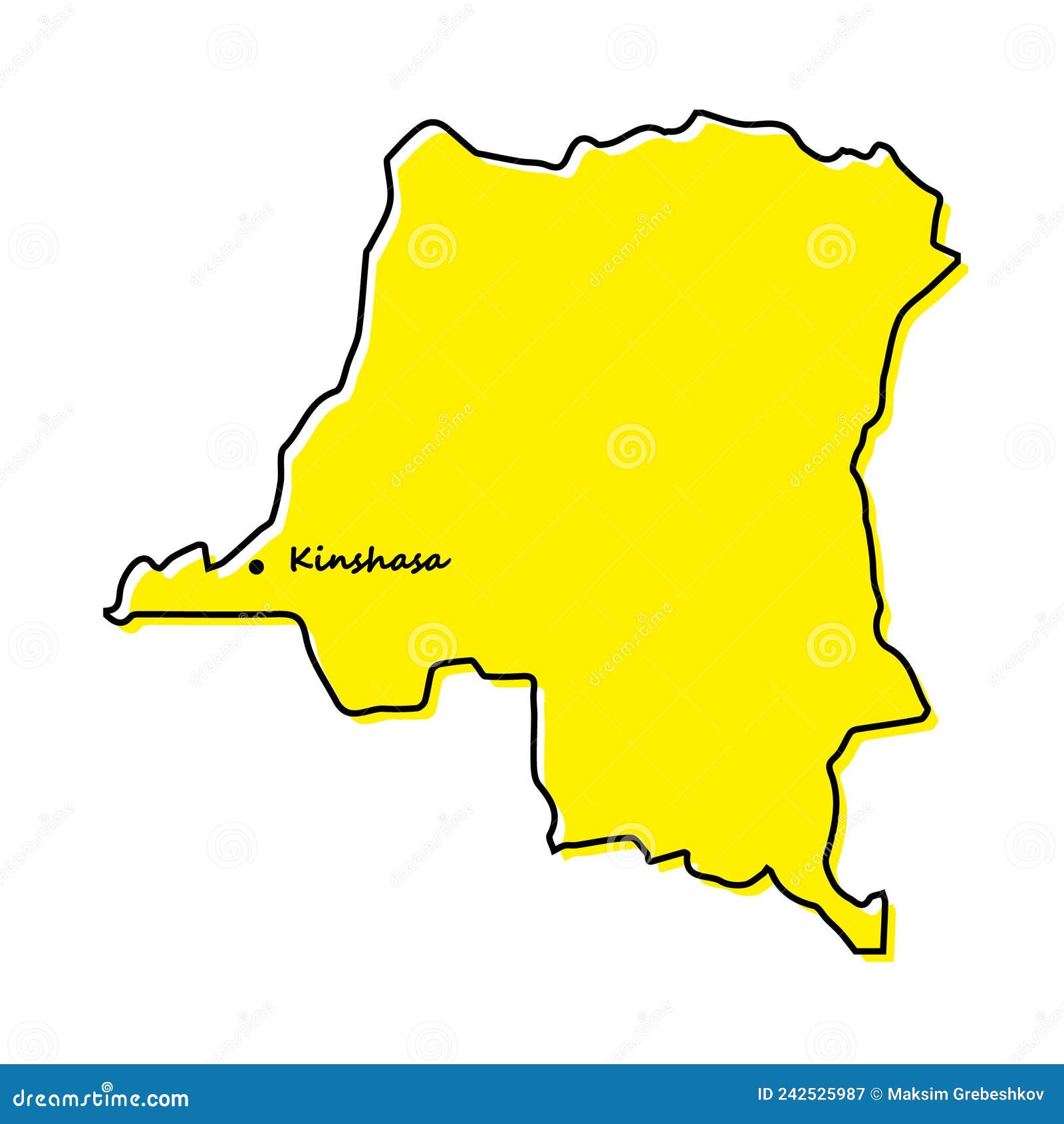 Simple Outline Map of DR Congo with Capital Location Stock Illustration ...