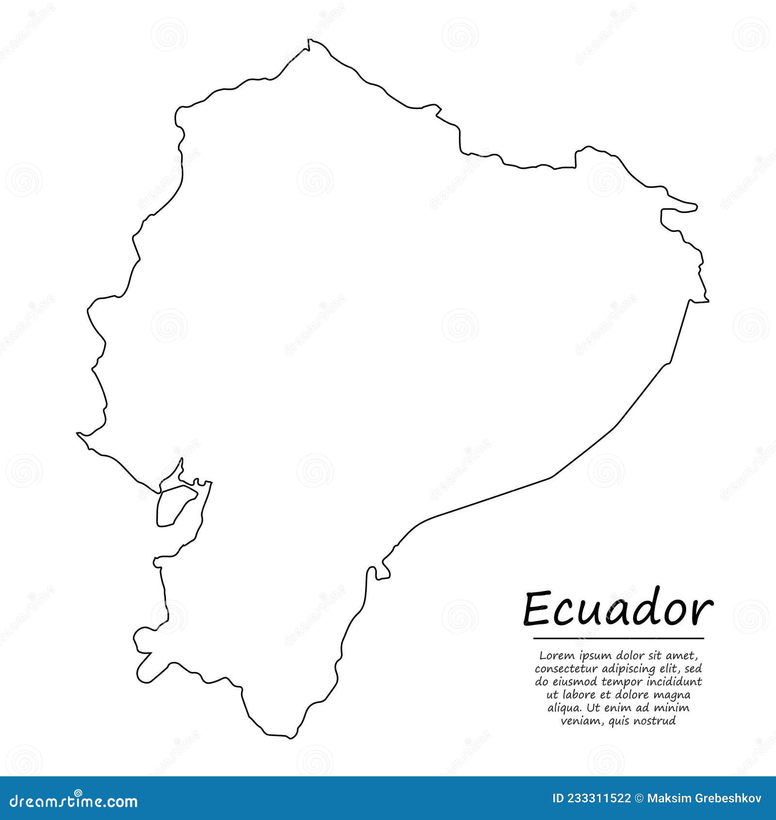 Simple Outline Map Of Ecuador, In Sketch Line Style Vector Illustration ...
