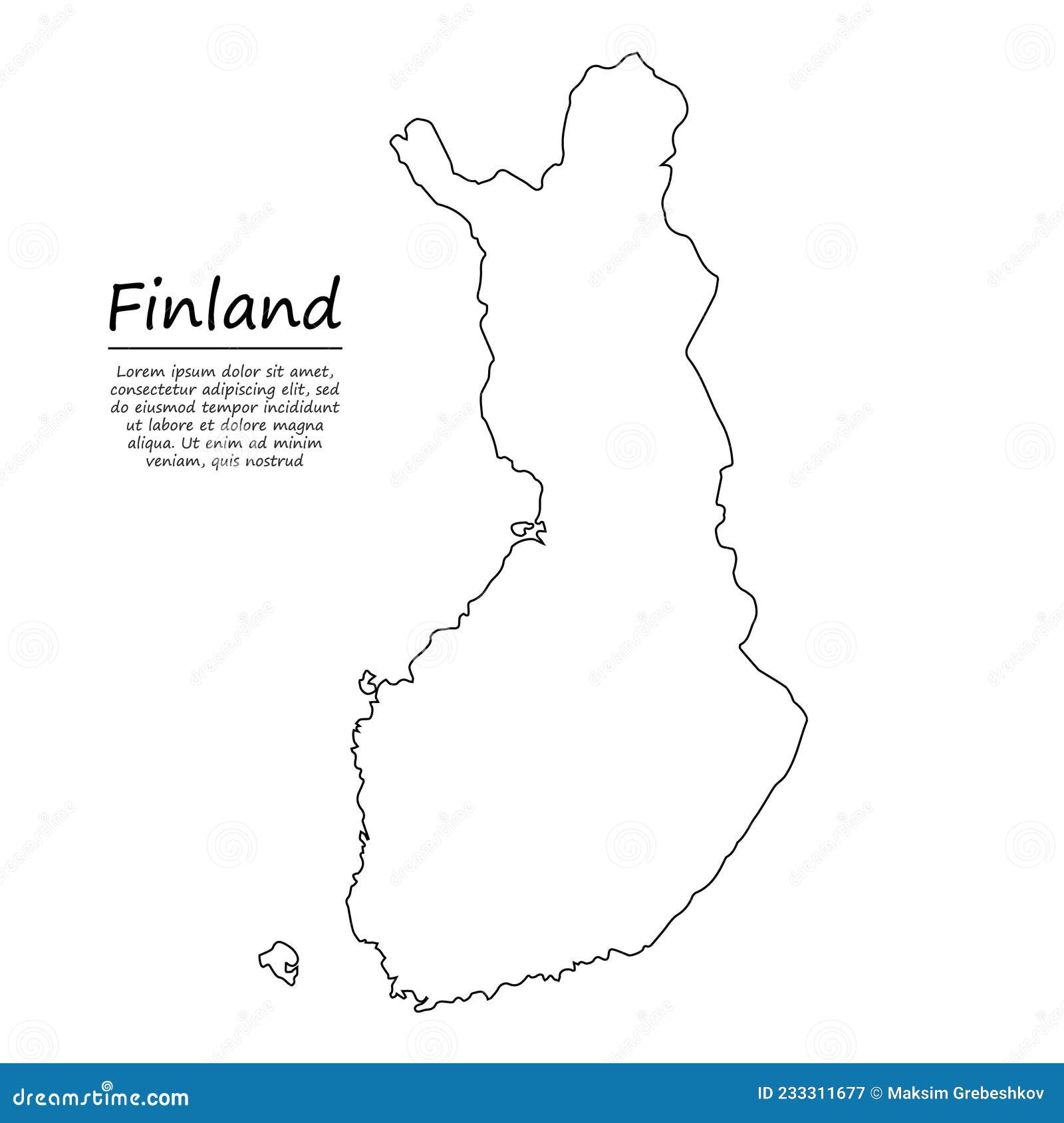 Simple Outline Map of Finland, in Sketch Line Style Stock Vector ...