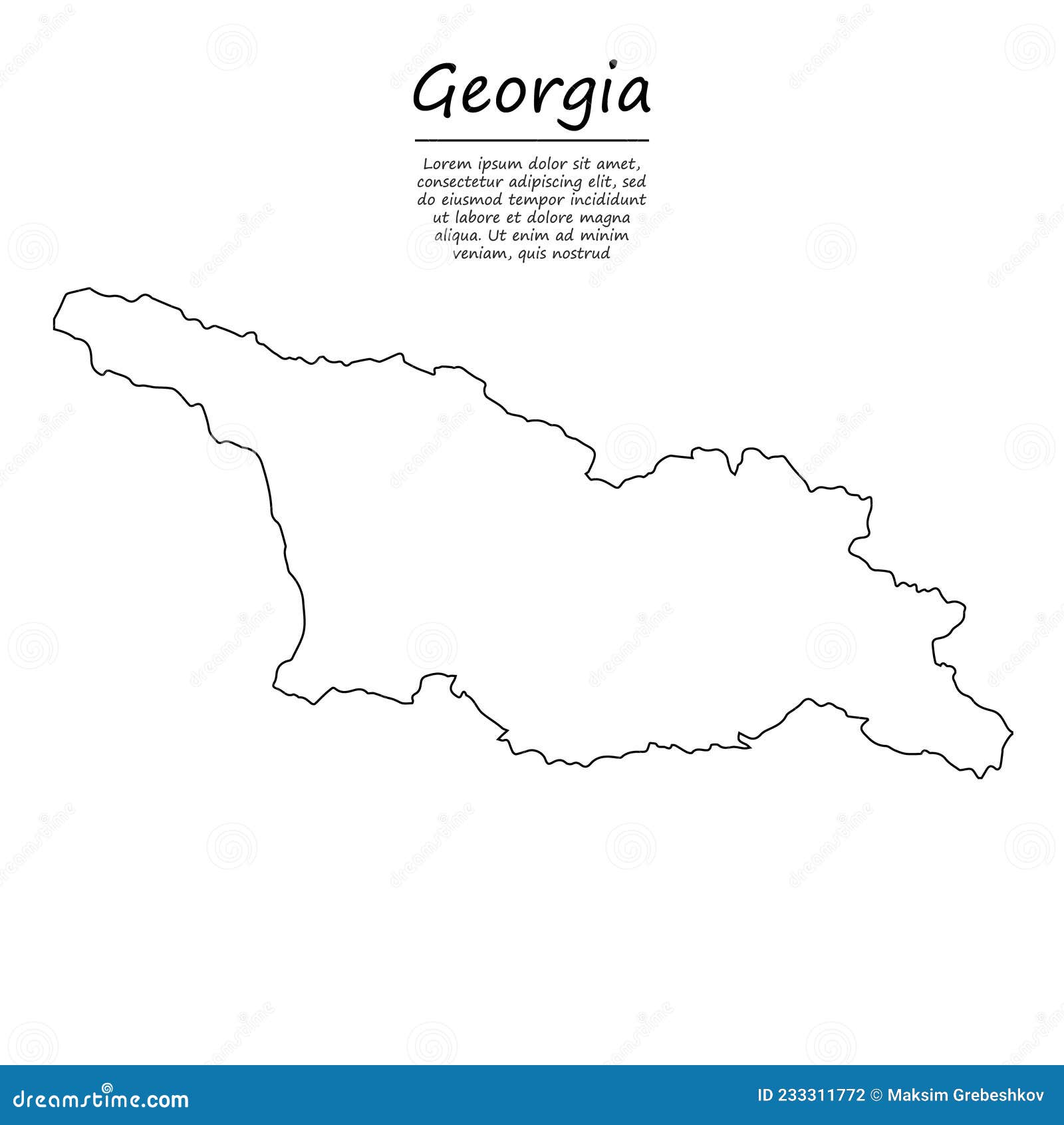 Simple Outline Map of Georgia, Silhouette in Sketch Line Style Stock ...