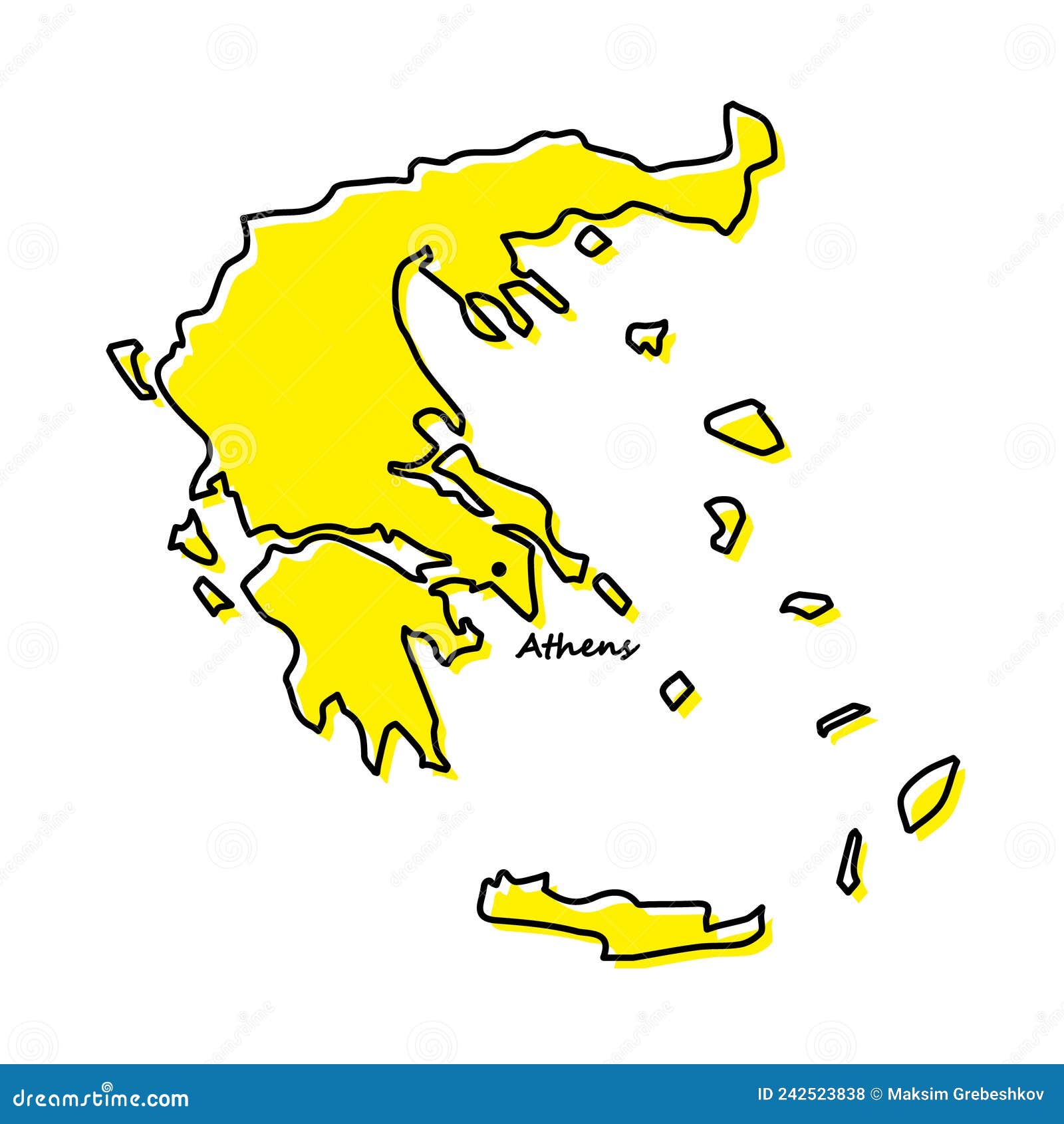Simple Outline Map of Greece with Capital Location Stock Vector ...
