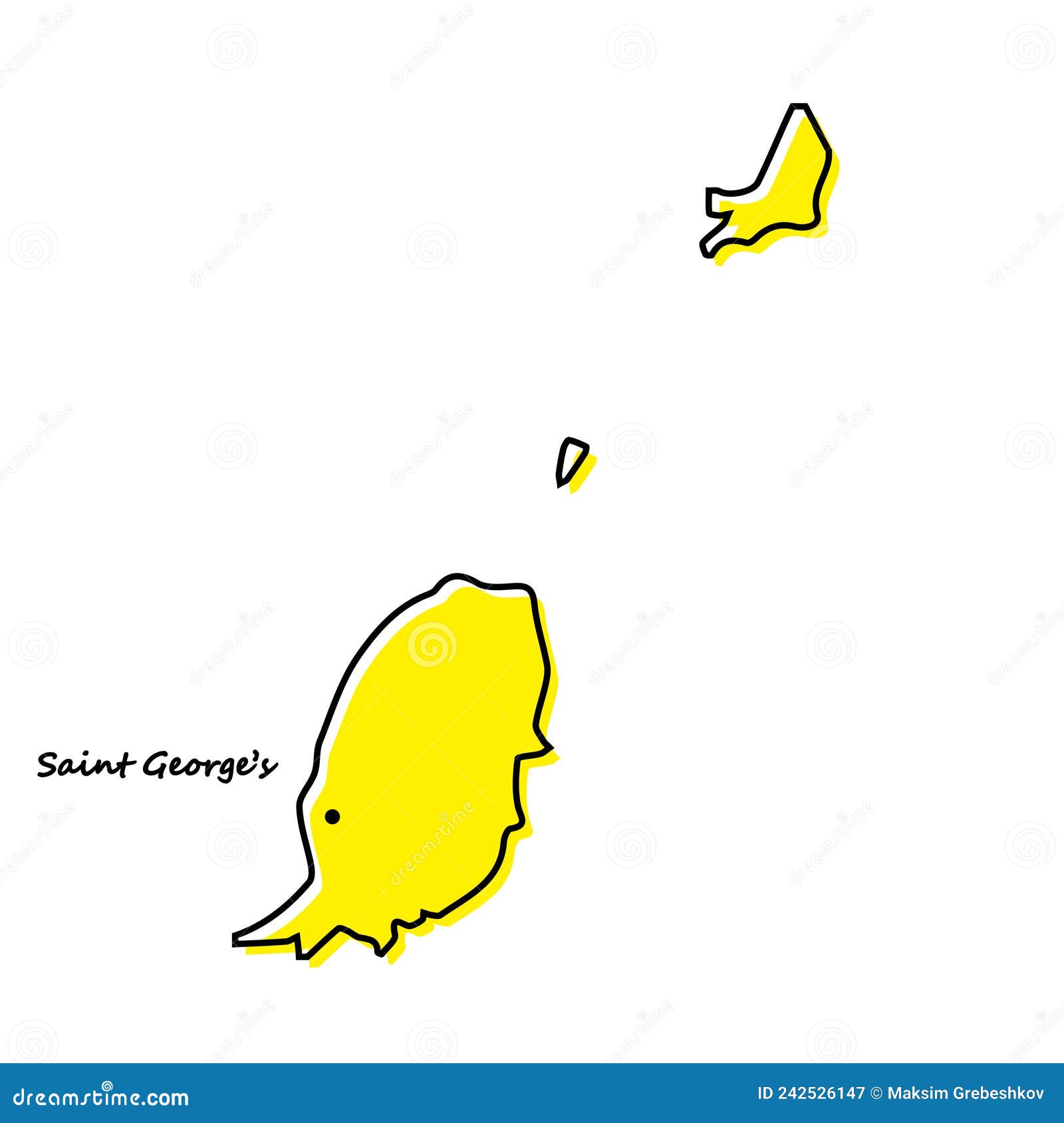 Simple Outline Map of Grenada with Capital Location Stock Illustration ...