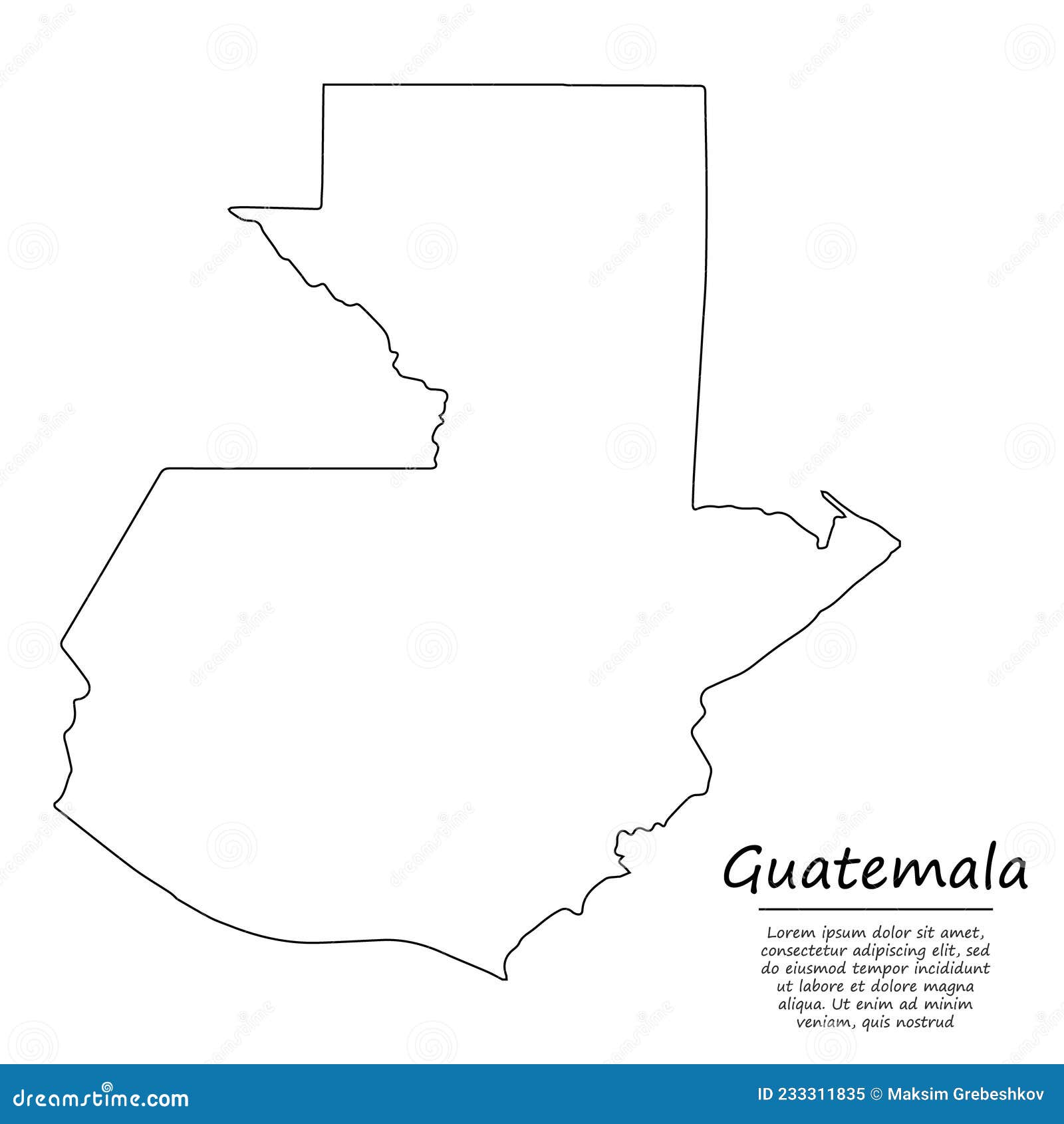 Simple Outline Map of Guatemala, Silhouette in Sketch Line Style Stock ...