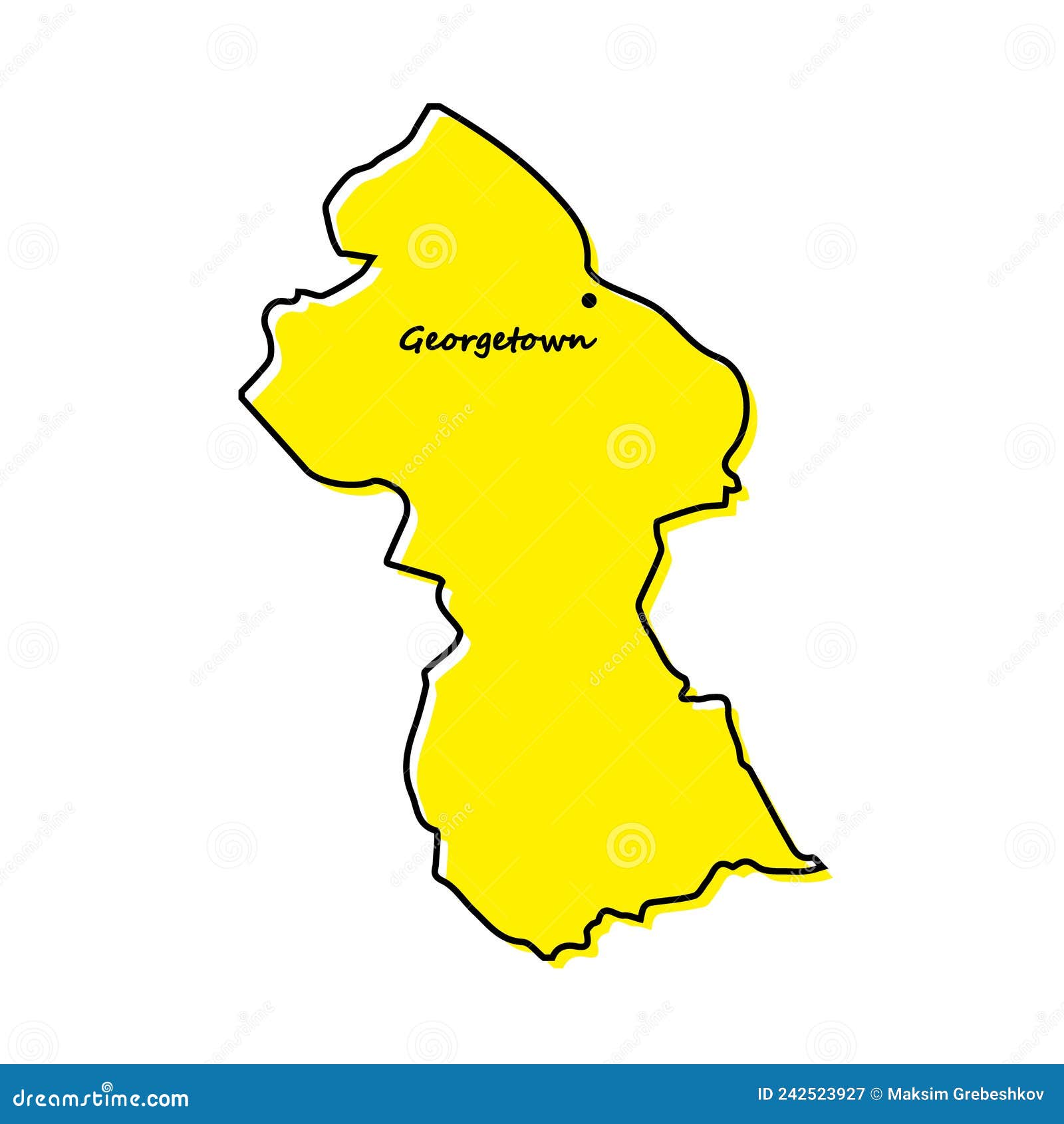 Simple Outline Map of Guyana with Capital Location Stock Vector ...