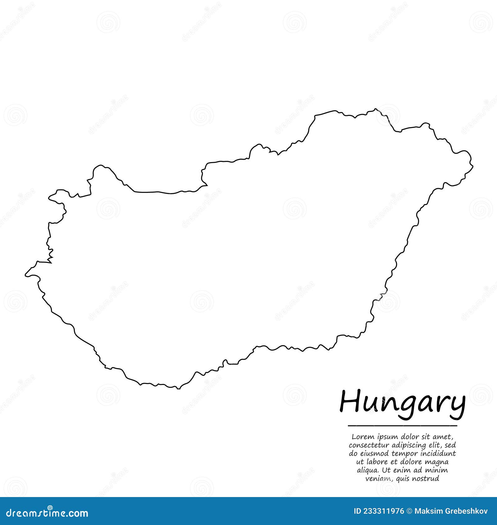 Simple Outline Map of Hungary, in Sketch Line Style Stock Vector ...