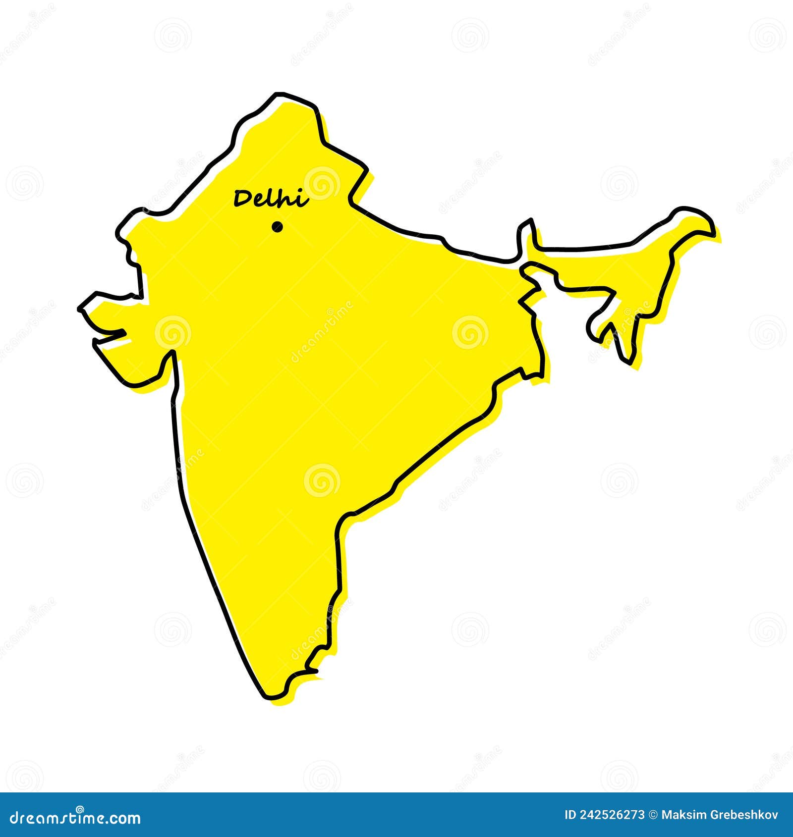 Simple Outline Map of India with Capital Location Stock Illustration ...