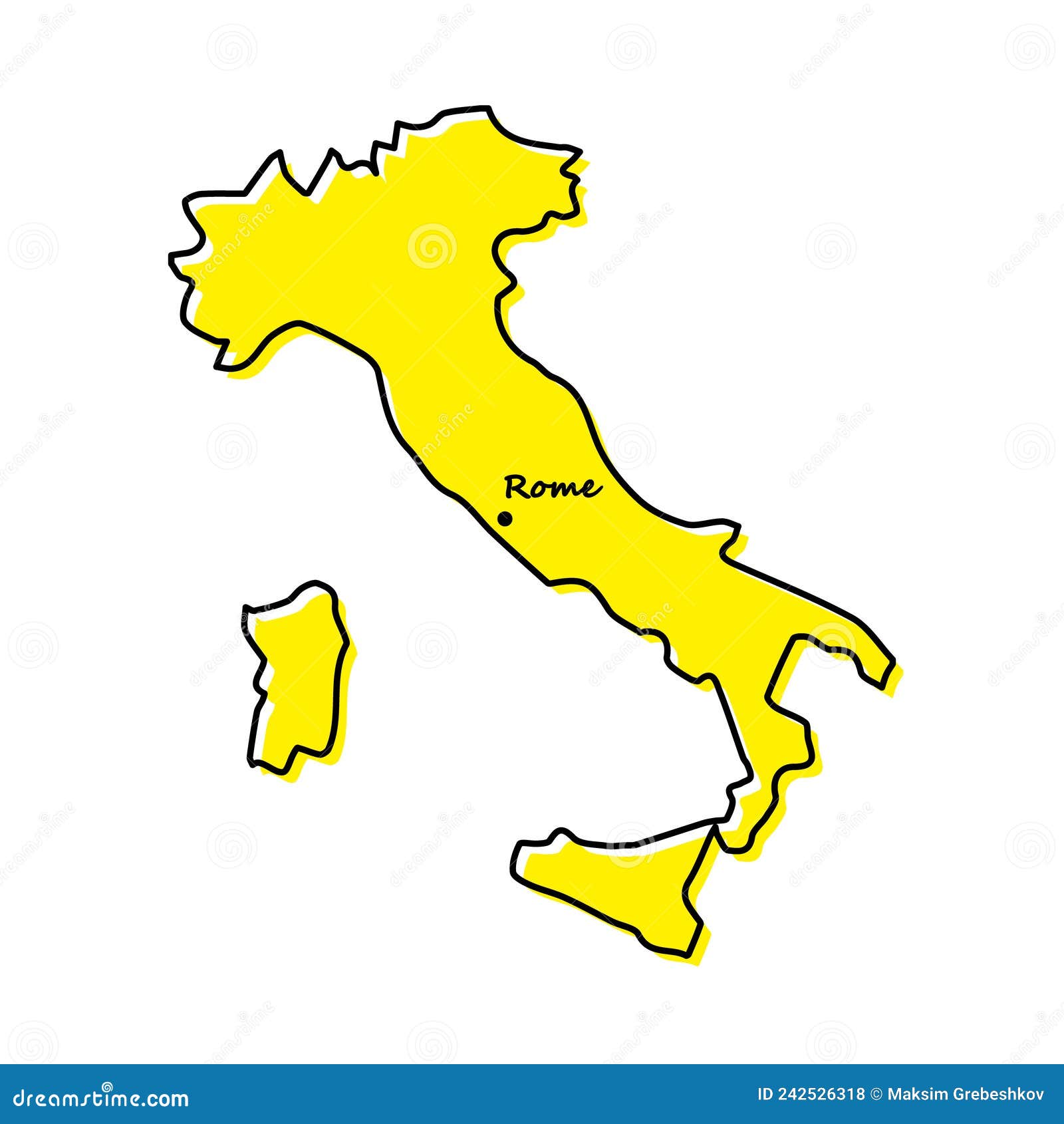 Simple Outline Map of Italy with Capital Location Stock Illustration ...