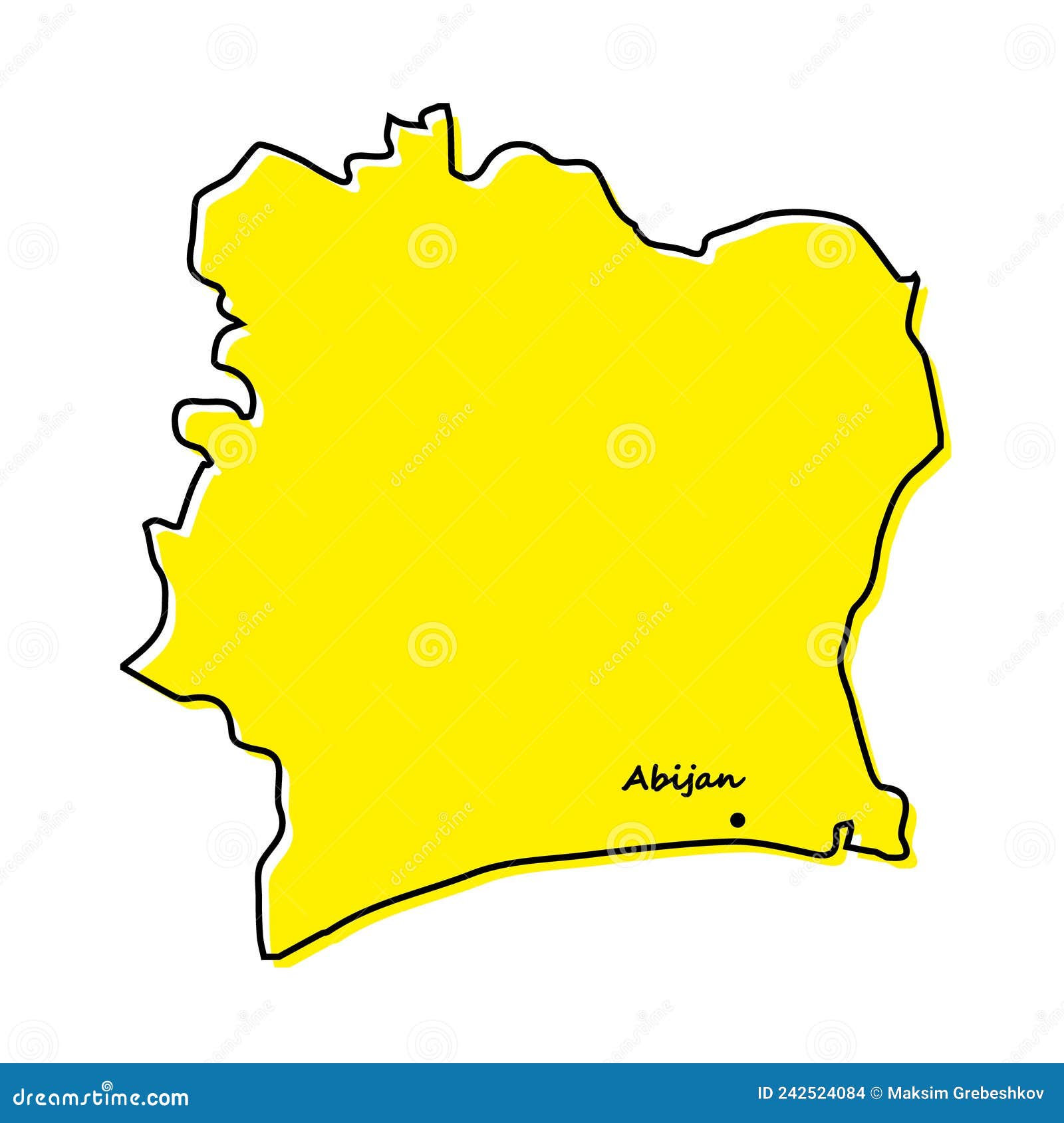 Simple Outline Map of Ivory Coast with Capital Location Stock Vector ...