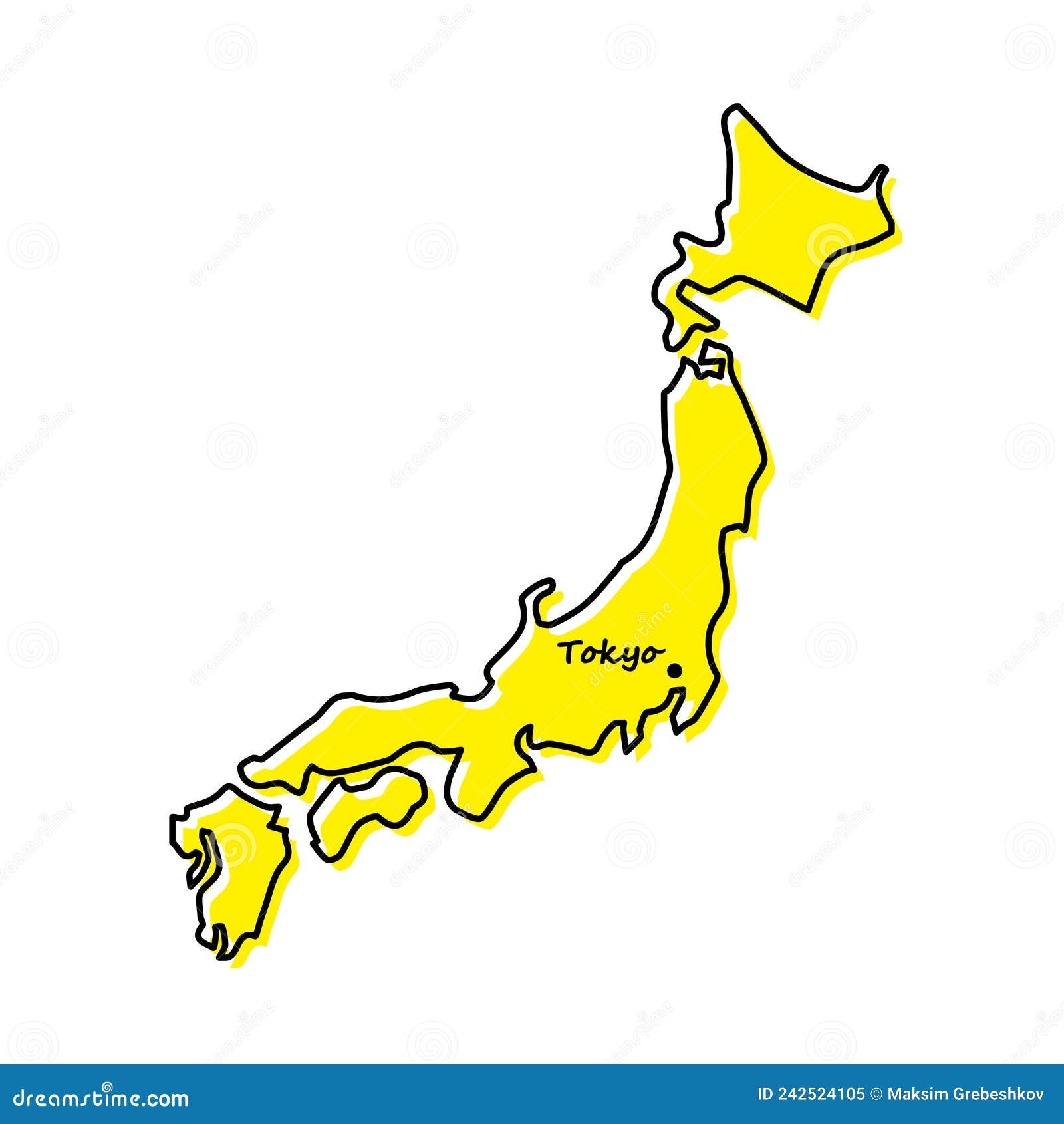 Simple Outline Map of Japan with Capital Location Stock Vector ...