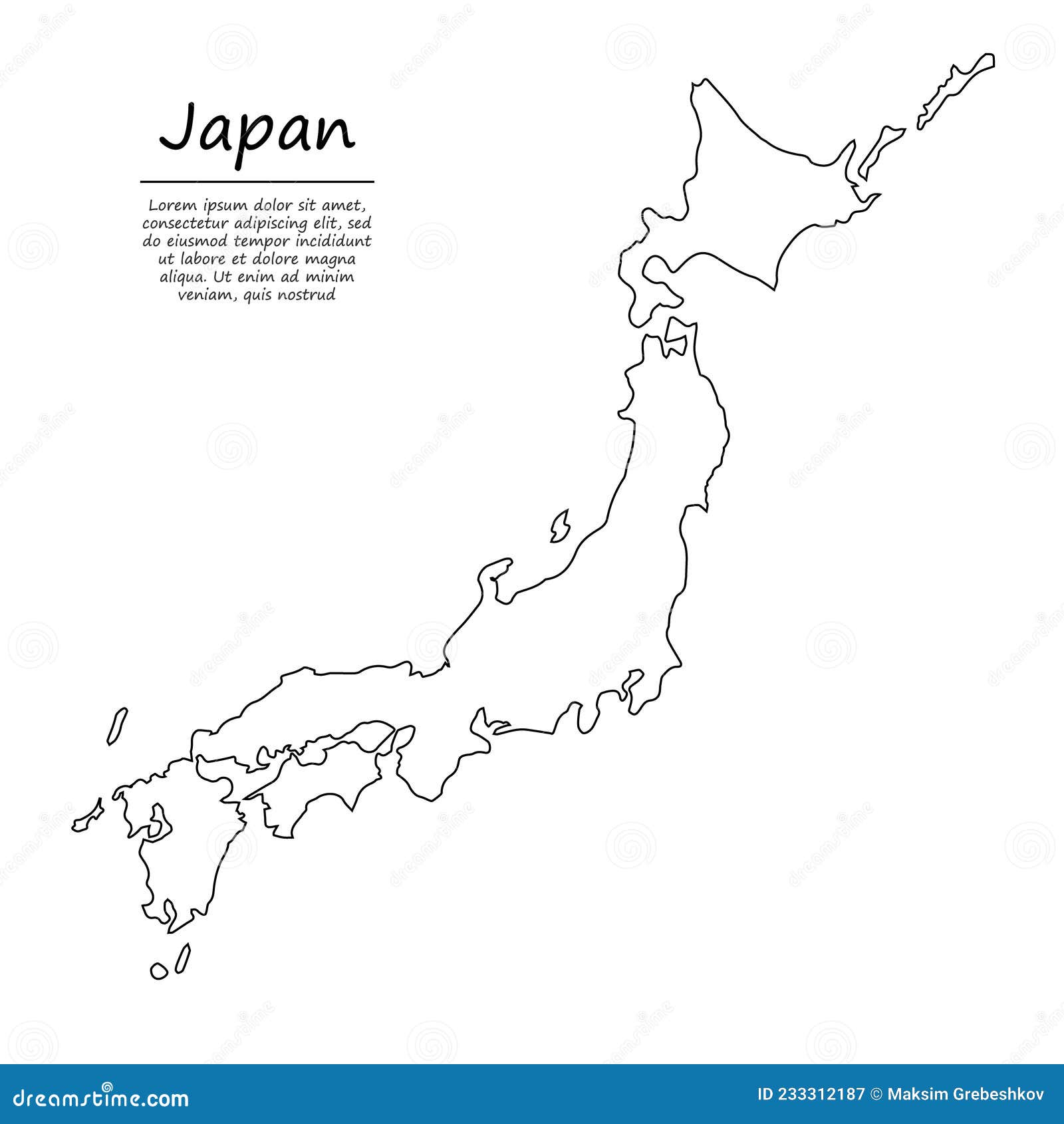 Simple Outline Map of Japan, in Sketch Line Style Stock Vector ...