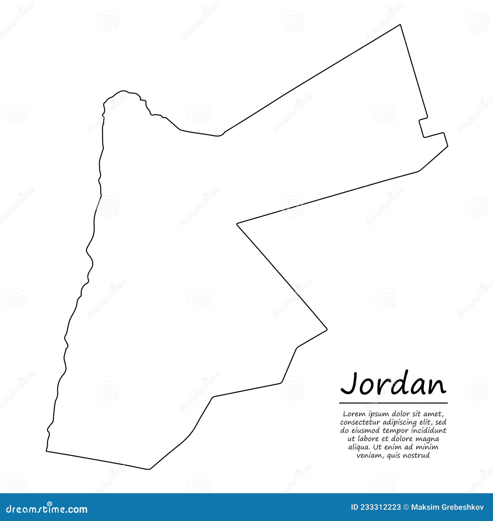 Simple Outline Map of Jordan, Silhouette in Sketch Line Style Stock ...