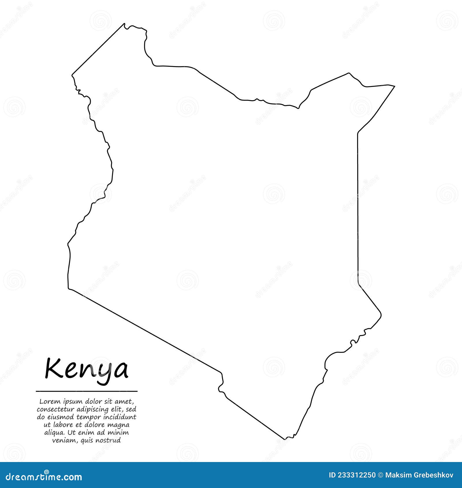 Simple Outline Map of Kenya, Silhouette in Sketch Line Style Stock ...
