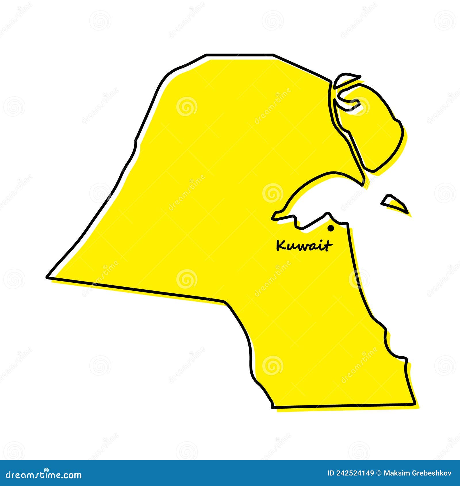 Simple Outline Map of Kuwait with Capital Location Stock Vector ...