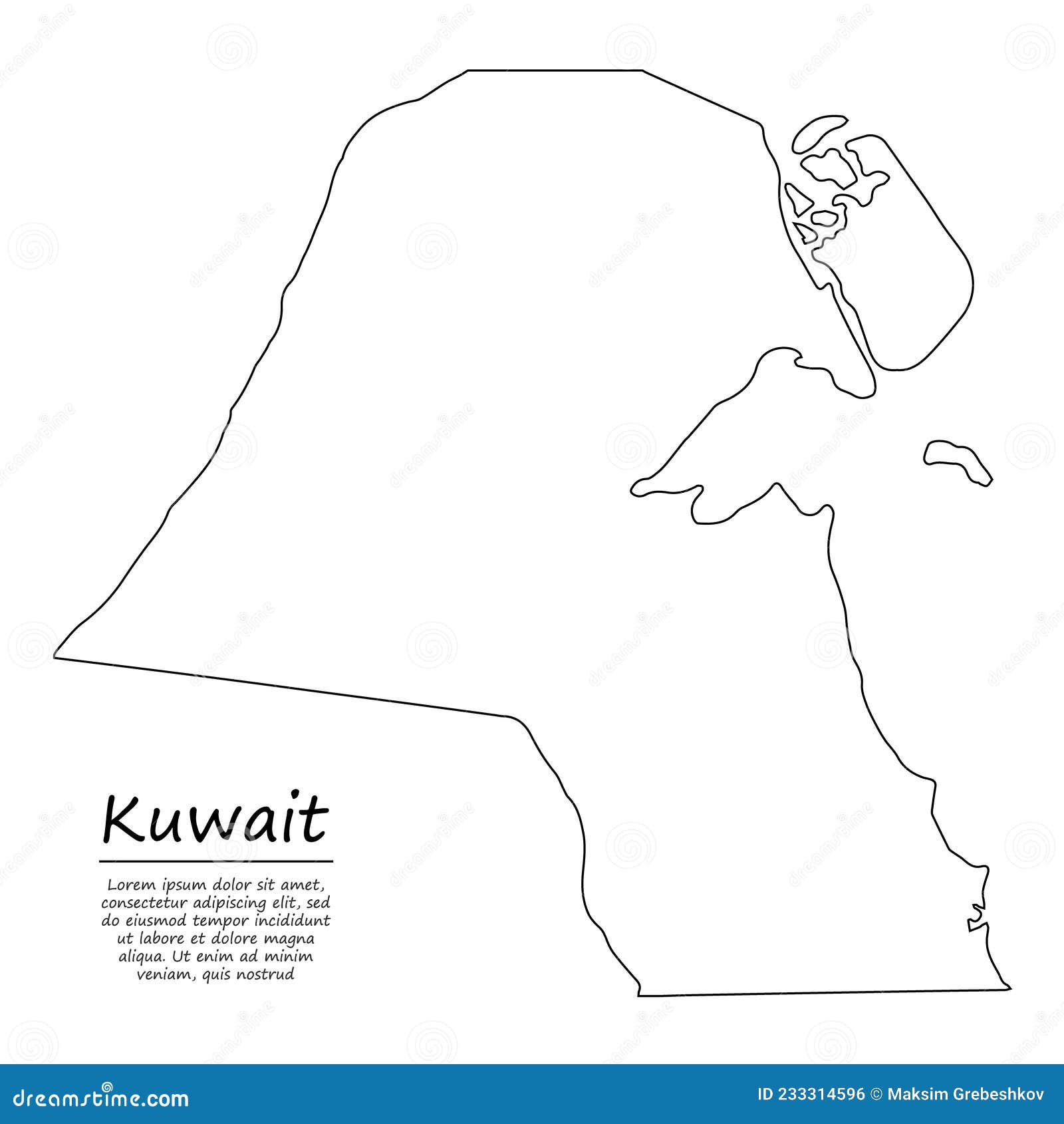 Simple Outline Map of Kuwait, in Sketch Line Style Stock Illustration ...