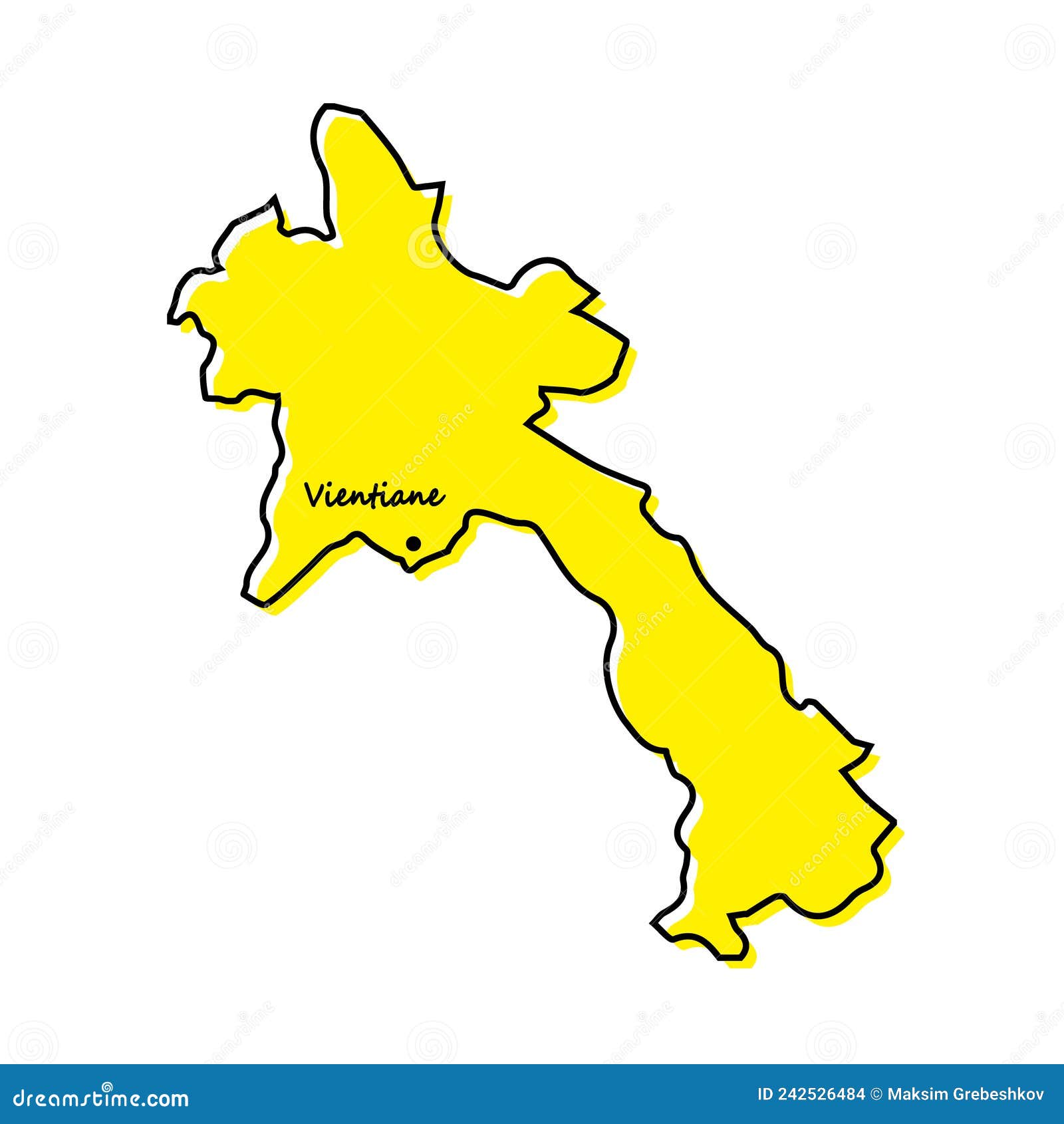 Simple Outline Map of Laos with Capital Location Stock Illustration ...