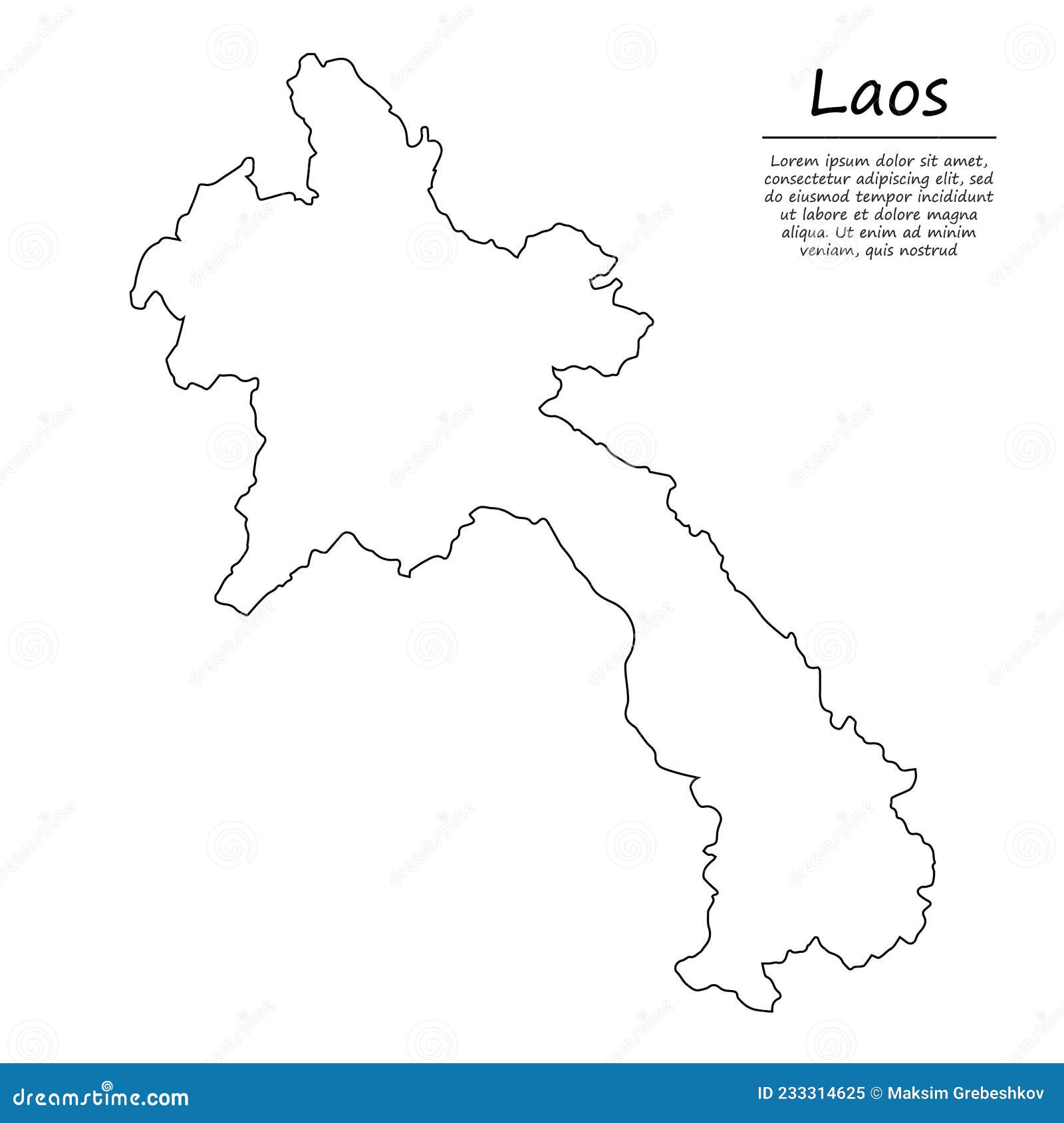 Simple Outline Map of Laos, Silhouette in Sketch Line Style Stock ...