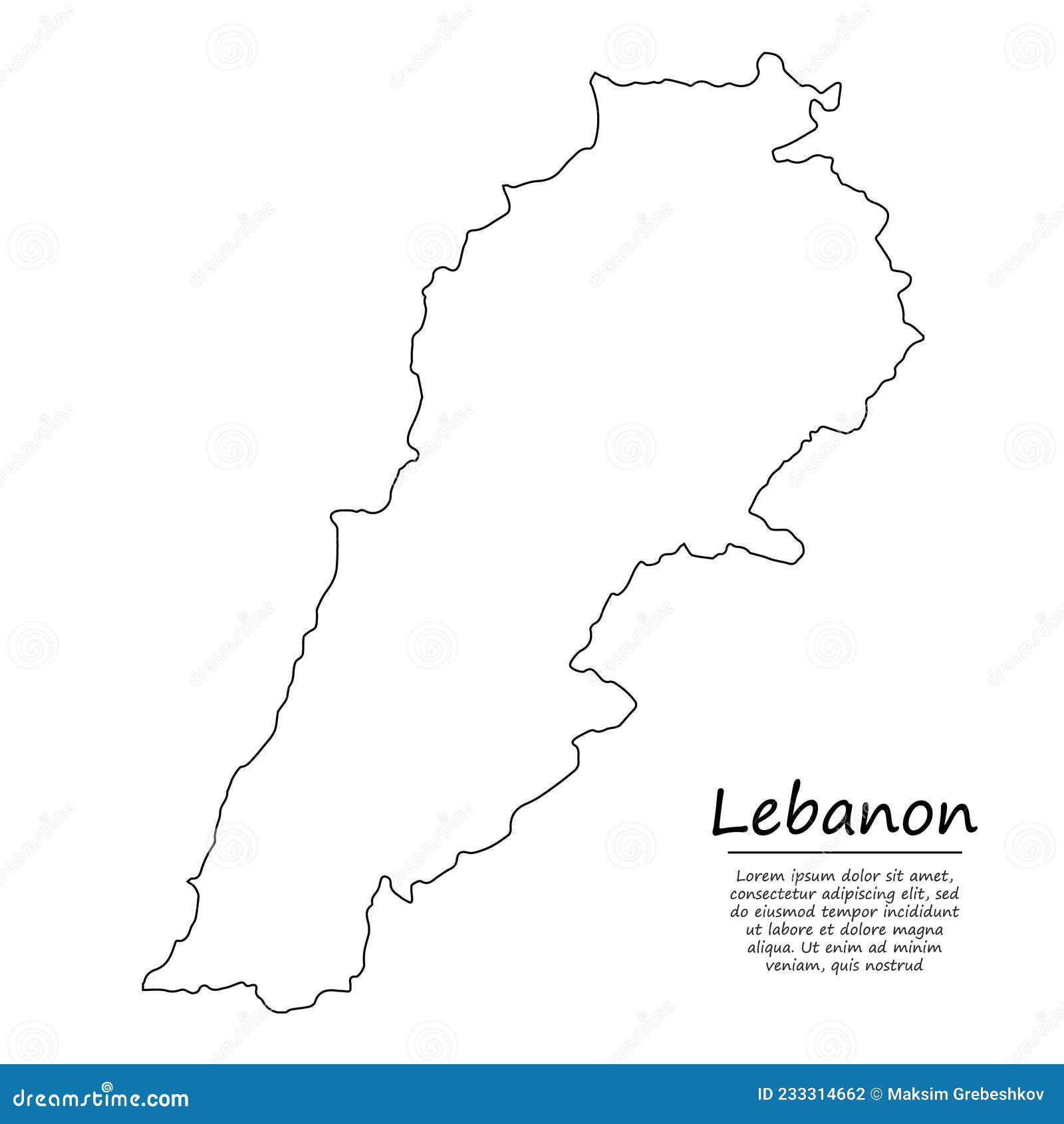Simple Outline Map of Lebanon, Silhouette in Sketch Line Style Stock ...