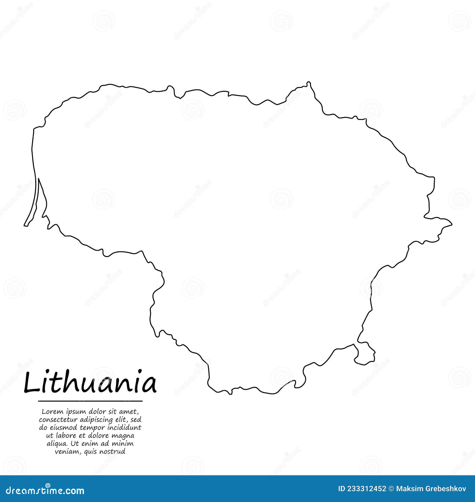 Simple Outline Map of Lithuania, Silhouette in Sketch Line Style Stock ...