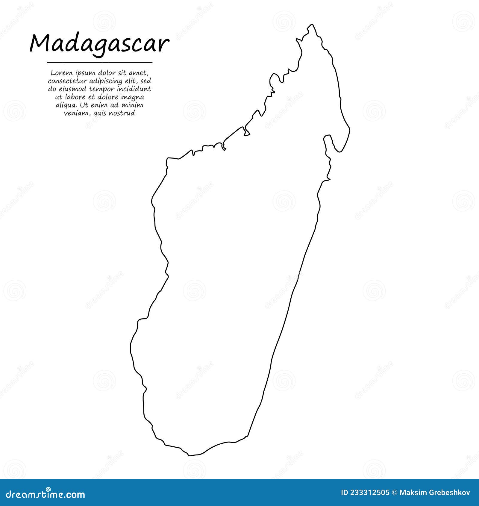 Simple Outline Map of Madagascar, Silhouette in Sketch Line Styl Stock ...