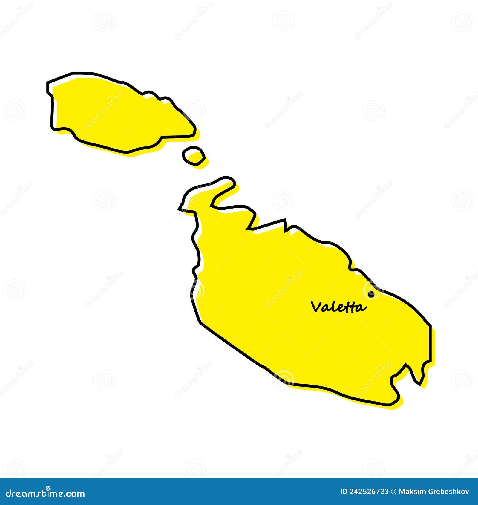 Simple Outline Map of Malta with Capital Location Stock Vector ...