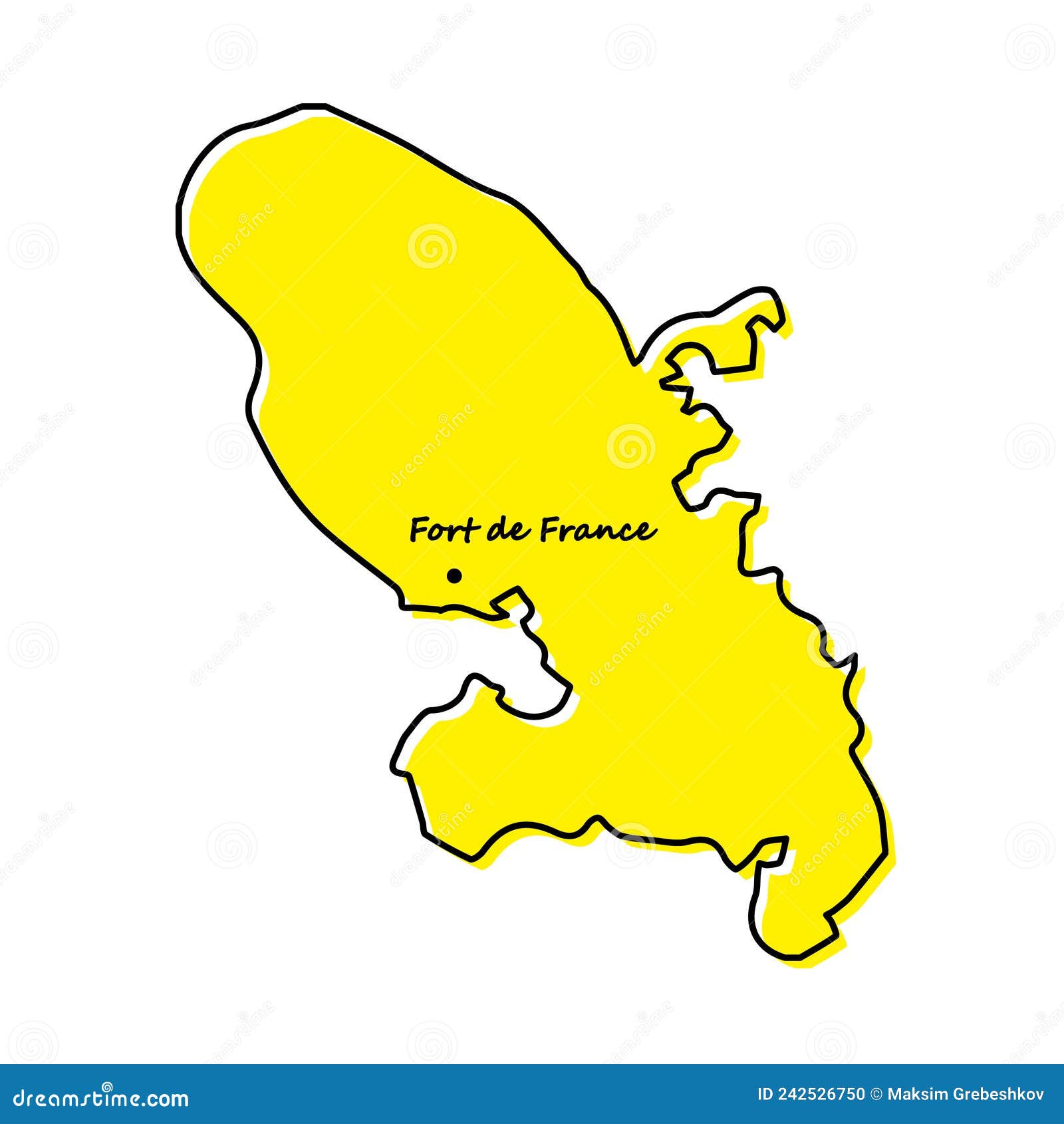 Simple Outline Map of Martinique with Capital Location Stock Vector ...