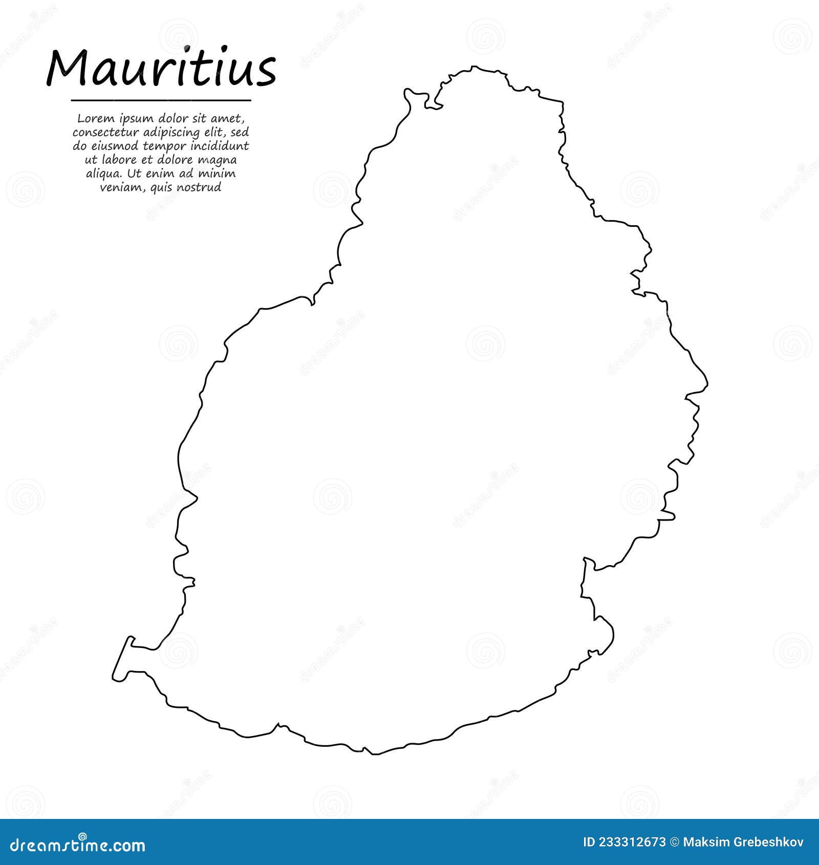 Simple Outline Map of Mauritius, Silhouette in Sketch Line Style Stock ...