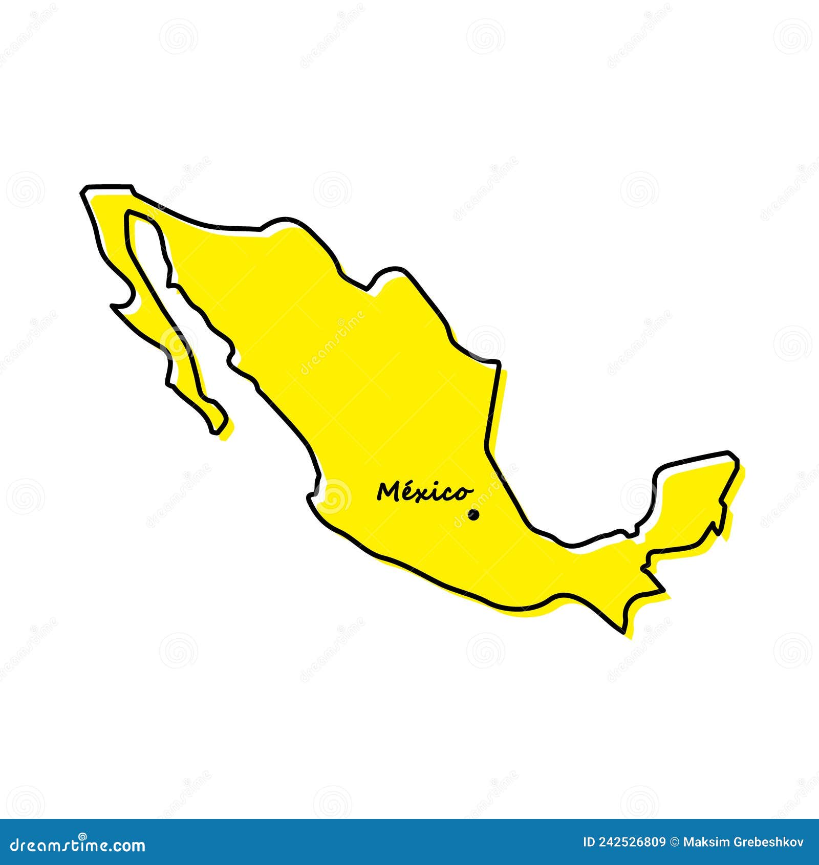Simple Outline Map of Mexico with Capital Location Stock Illustration ...