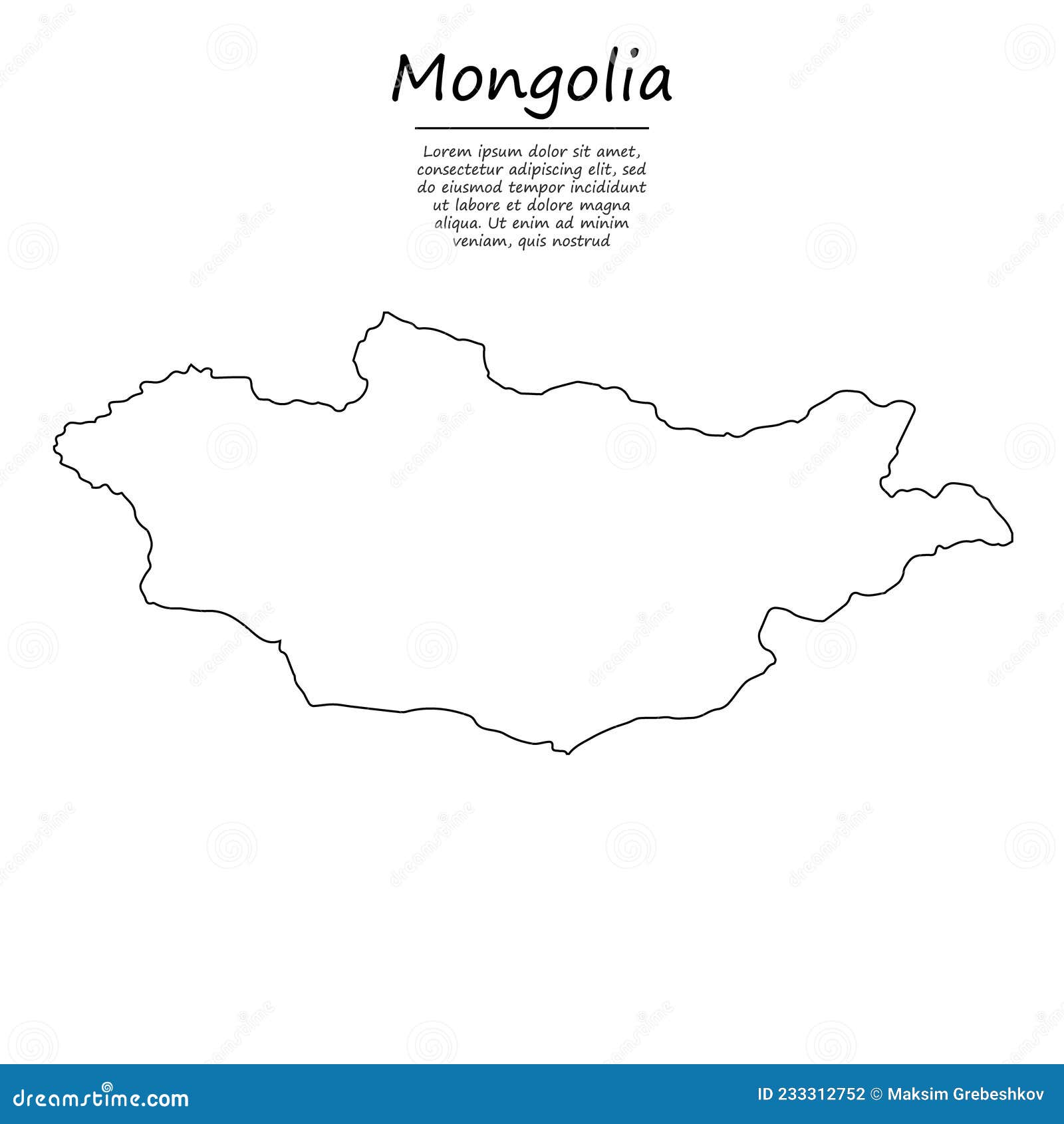 Simple Outline Map of Mongolia, Silhouette in Sketch Line Style Stock ...