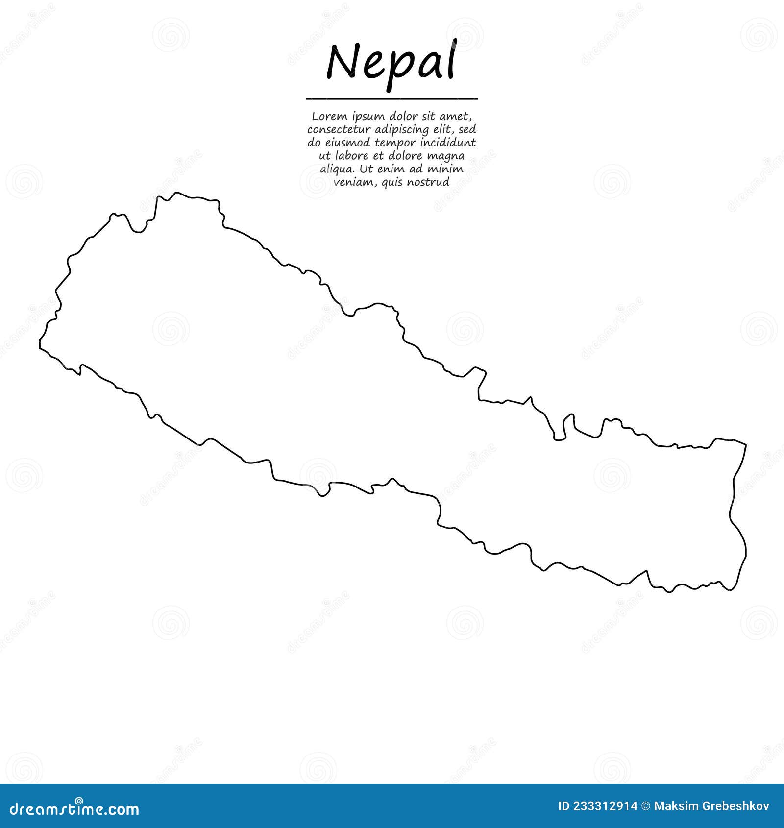 Simple Outline Map of Nepal, Silhouette in Sketch Line Style Stock ...